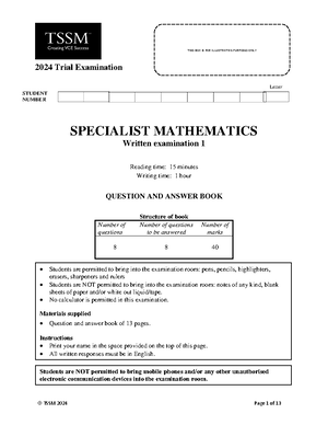 Specialist Maths formula sheet - SPECIALIST MATHEMATICS Written ...