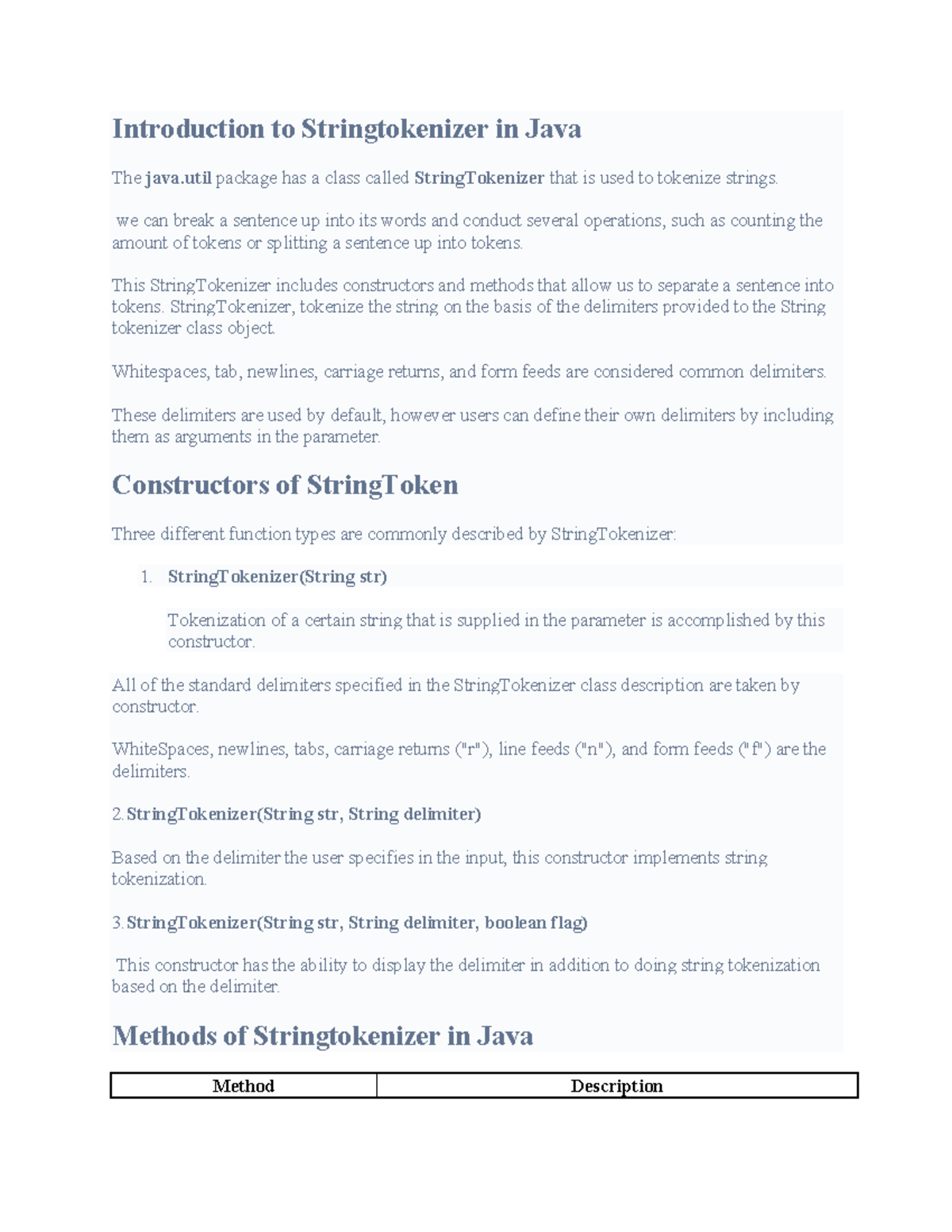 Java StringTokenizer Overview: Tokenization Methods & Usage - Studocu