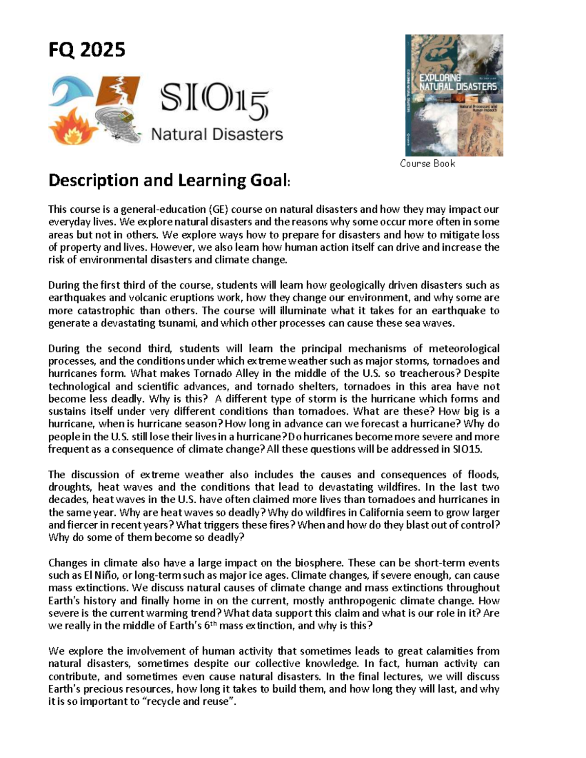 SIO15 Syllabus: Understanding Natural Disasters and Their Impact - Studocu