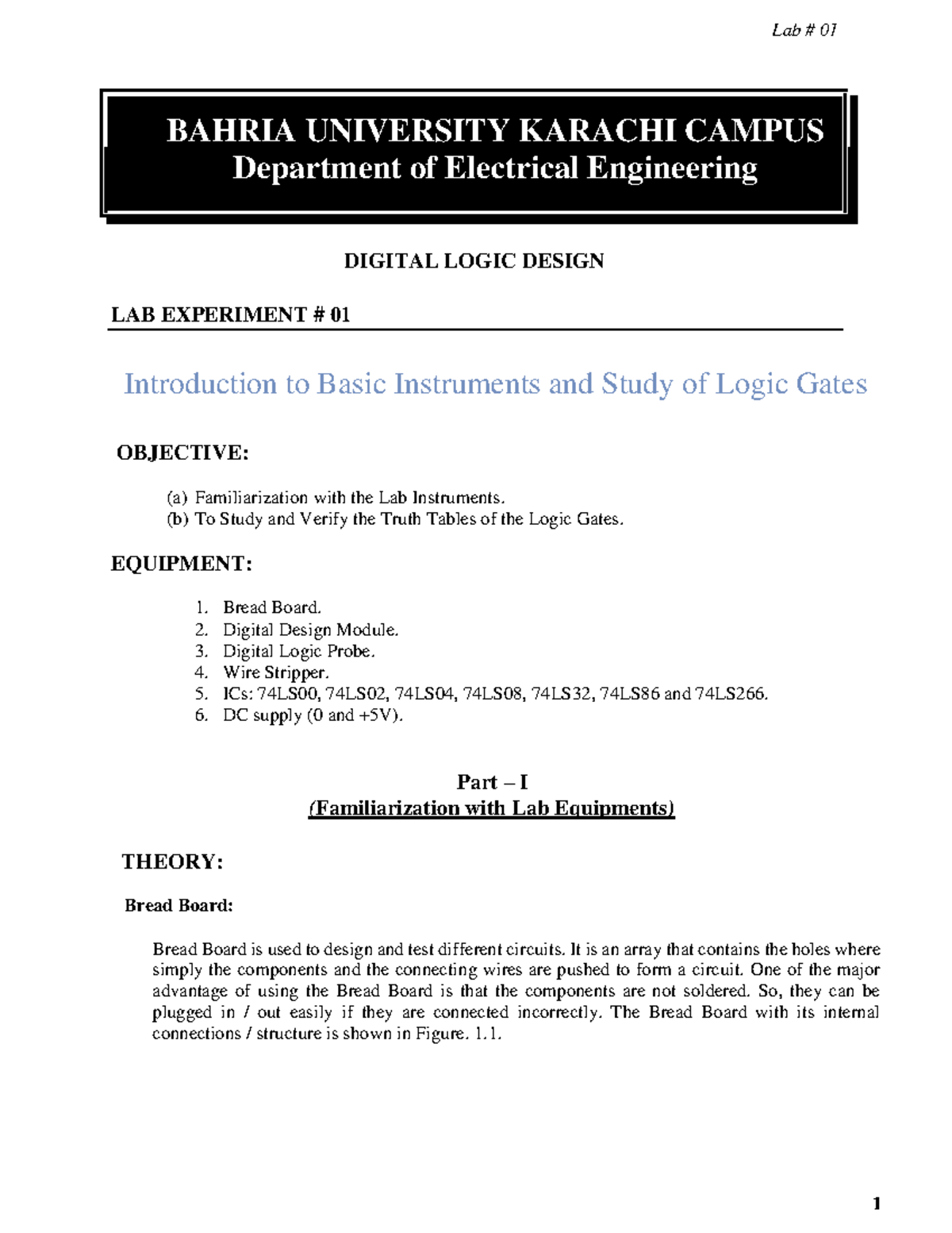 Digital Logic Design Lab #1: Intro to Instruments & Logic Gates - Studocu