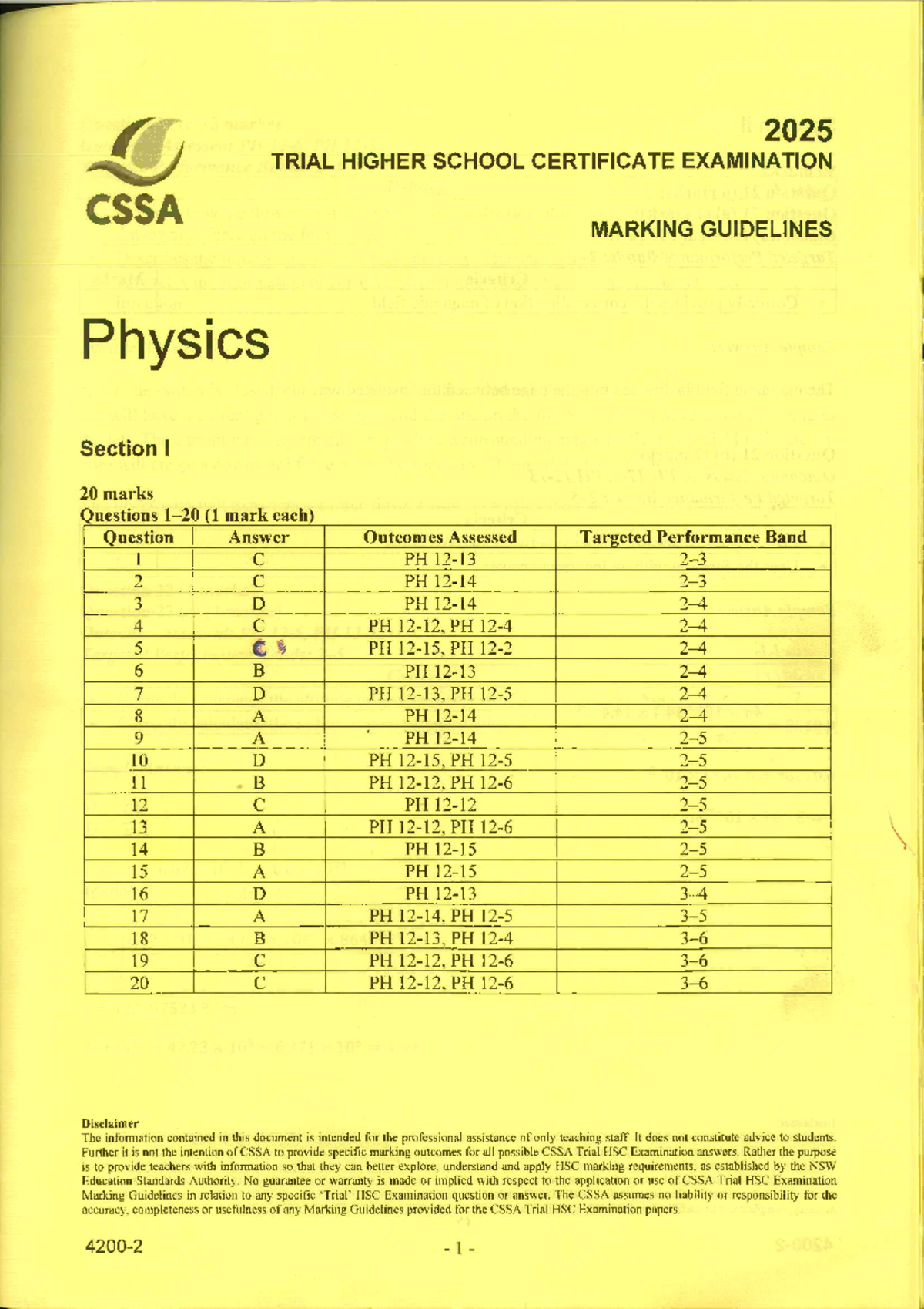 2025 CSSA Physics Trial HSC Exam Marking Guidelines - Studocu