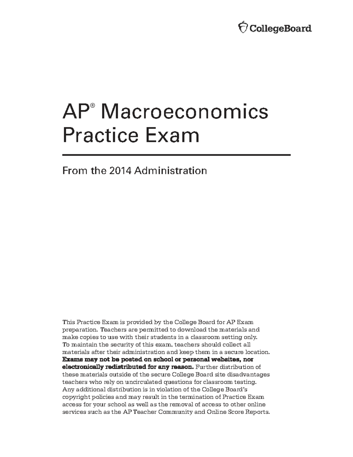 AP Macroeconomics 2014 Practice Exam and Instructions - Studocu