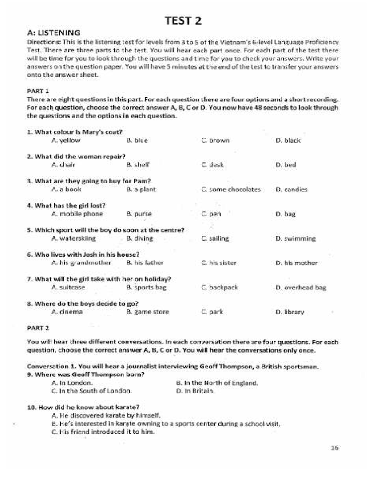 Listening Test 2: Language Proficiency Levels 3-5 - Studocu