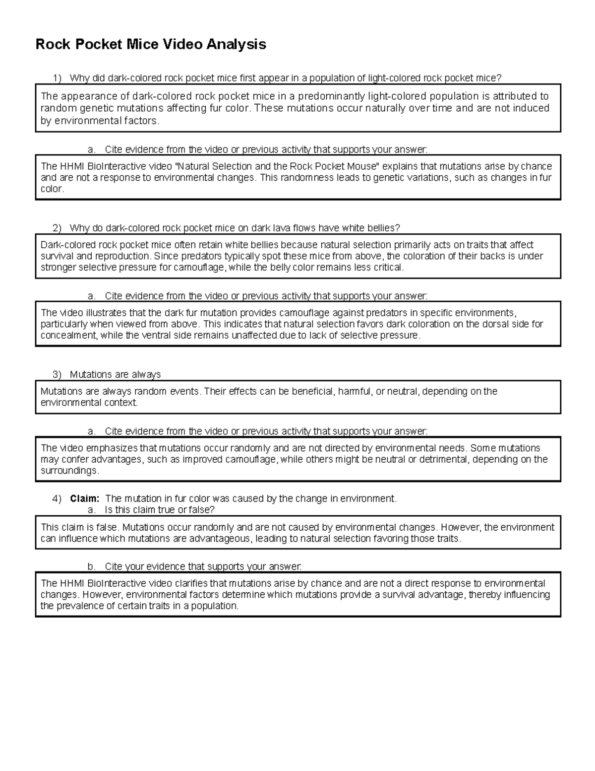 4.11 Rock Pocket Mouse Video Analysis and Questions - Studocu