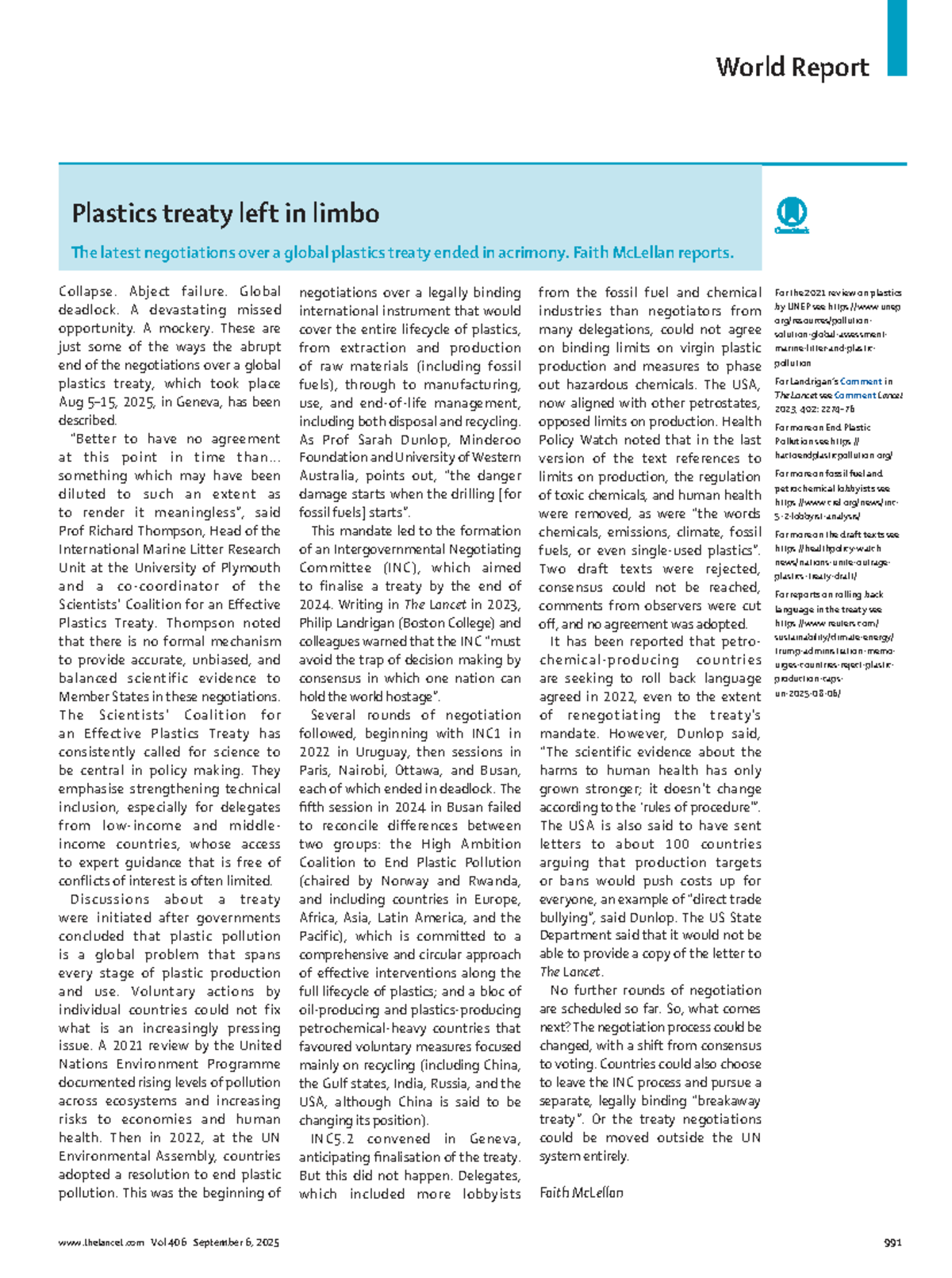 Plastics Treaty Negotiations: A Global Deadlock (LANCET) - Studocu
