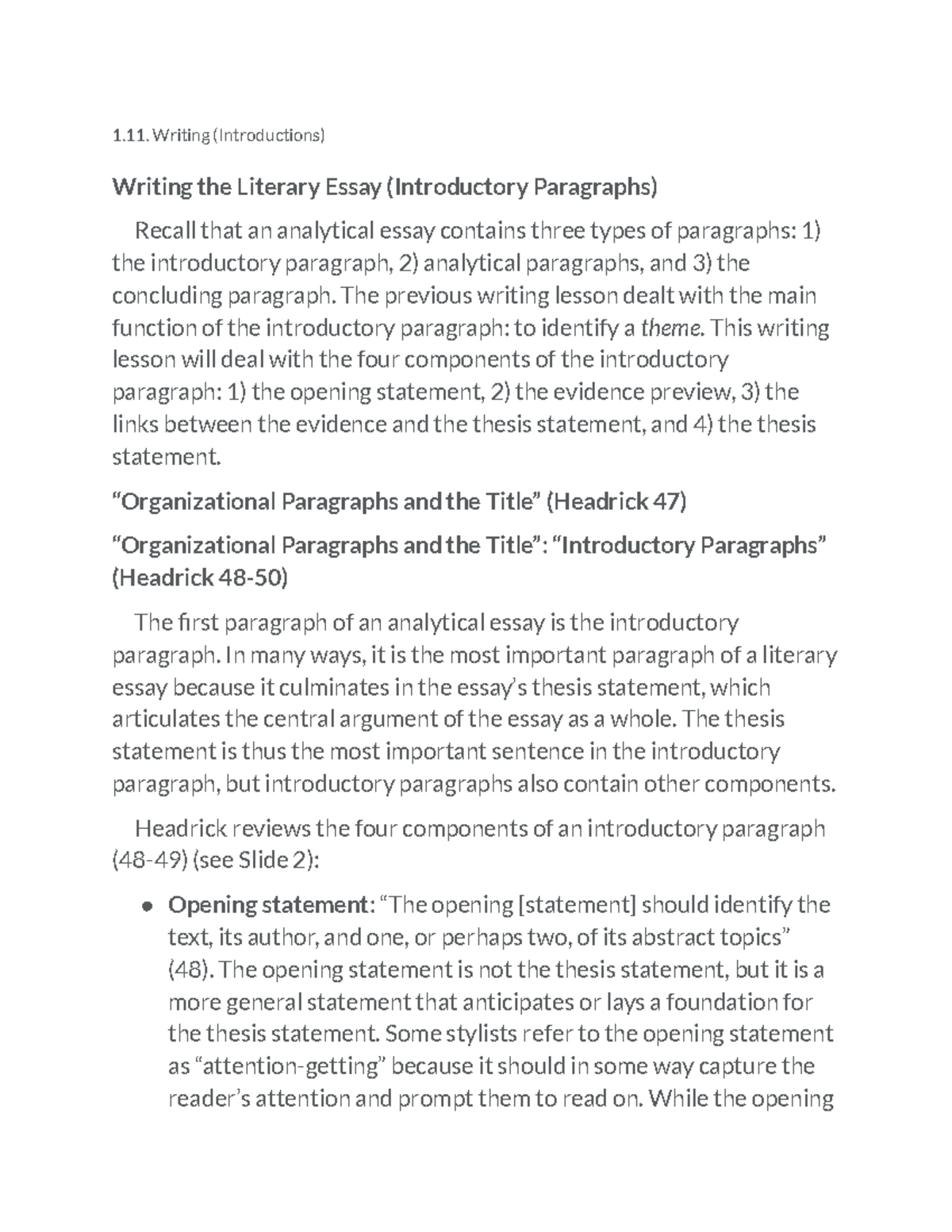 ENGL 100 - Writing Effective Introductory Paragraphs for Essays - Studocu