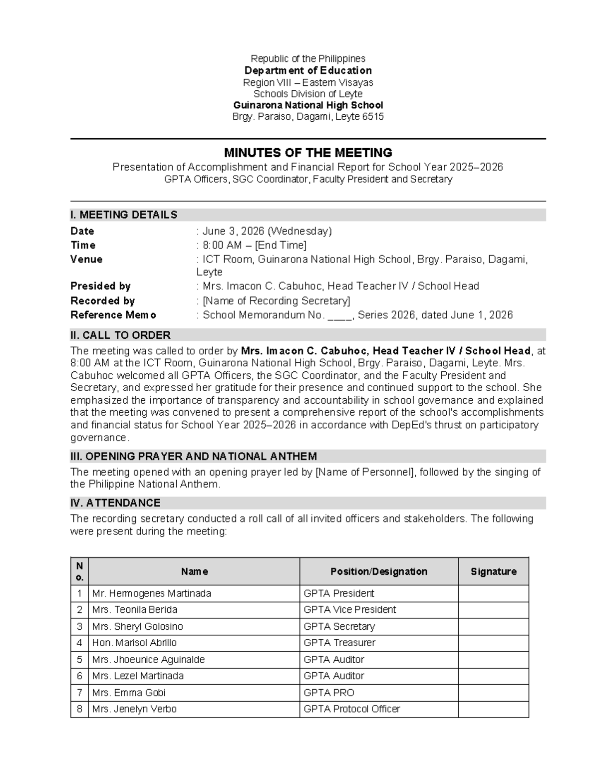 Minutes of Meeting: GPTA Accomplishments & Financial Report (June 3 ...