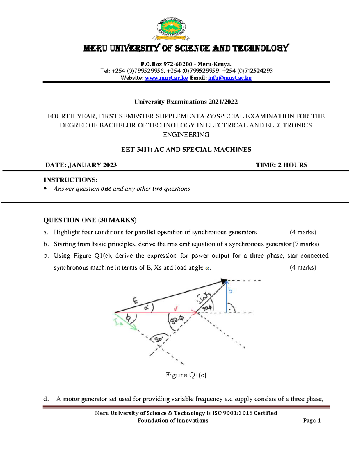 EET 3411 Final Exam: AC and Special Machines Study Guide - Studocu