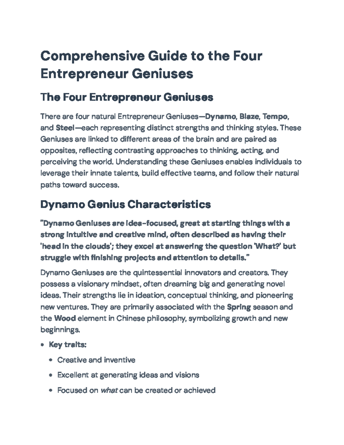 Comprehensive Guide to the Four Entrepreneur Geniuses (ENTR 101) - Studocu