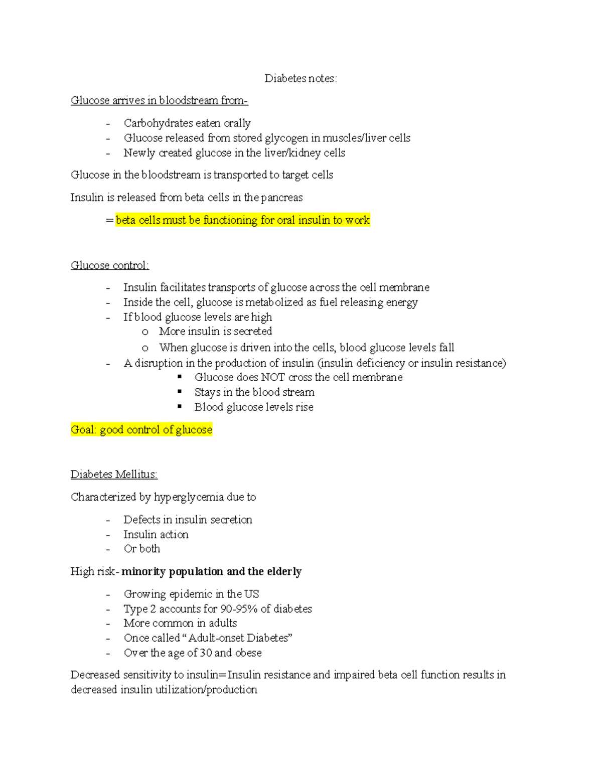 Diabetes Management and Care: Comprehensive Study Notes (NURS 101 ...