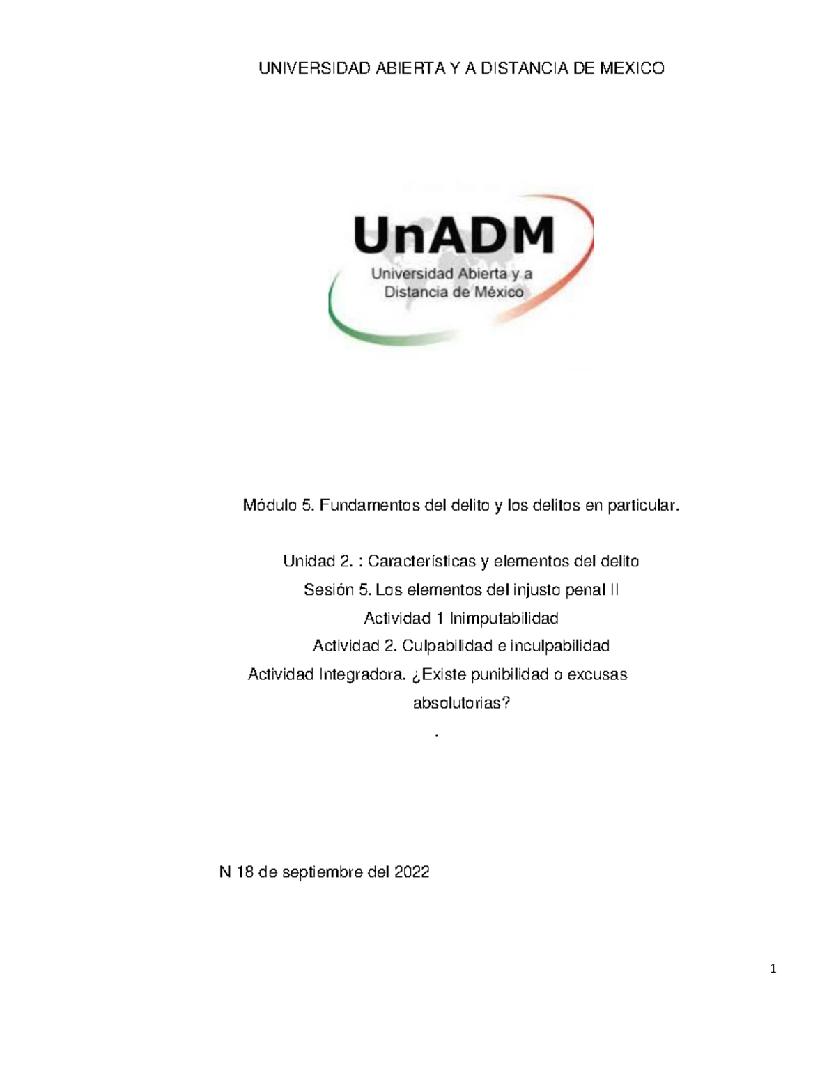 M5 U2 S5 - Fundamentos del Delito: Inimputabilidad y Culpabilidad - Studocu