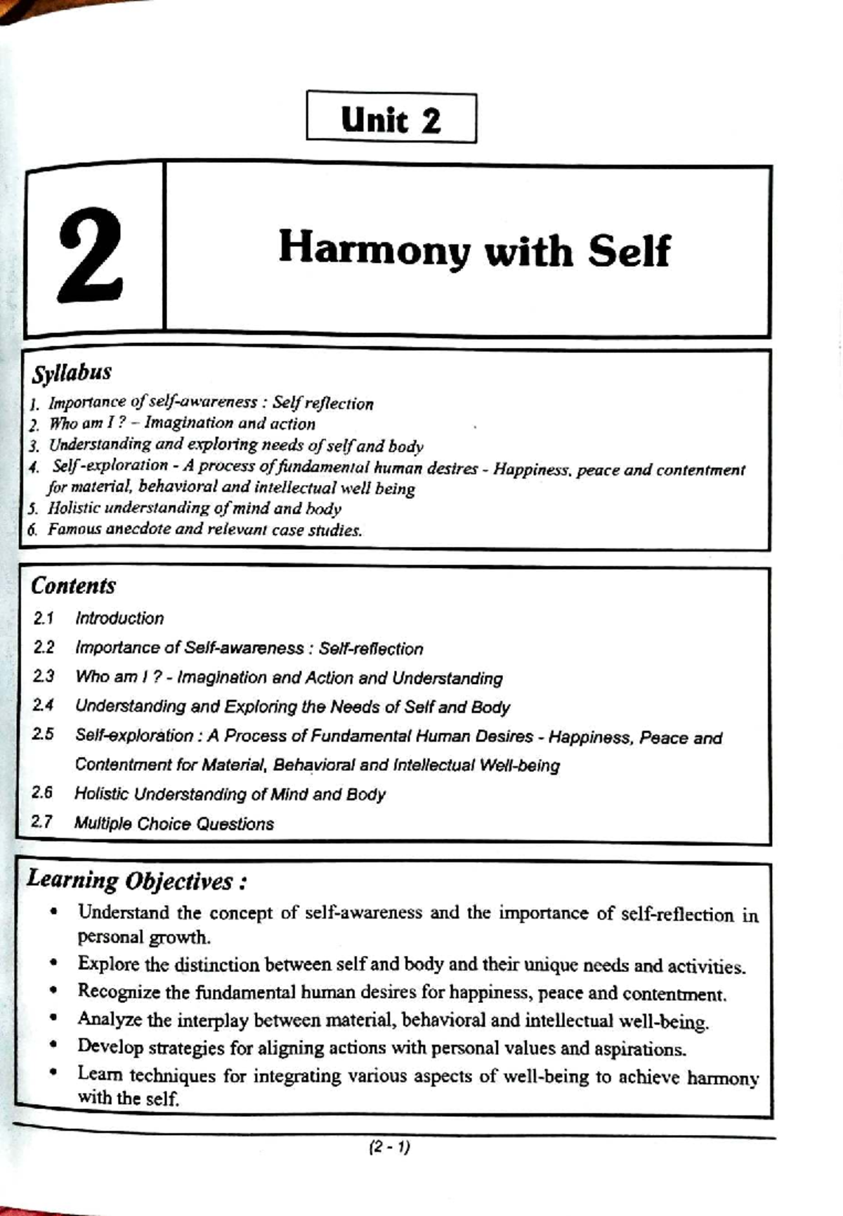 Universal Human Values (UHV) Chapter 2: Harmony with Self - Syllabus ...