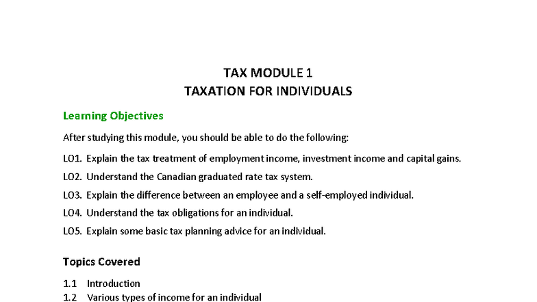 TAX 101: Module 1 - Taxation for Individuals Overview and Key Concepts ...
