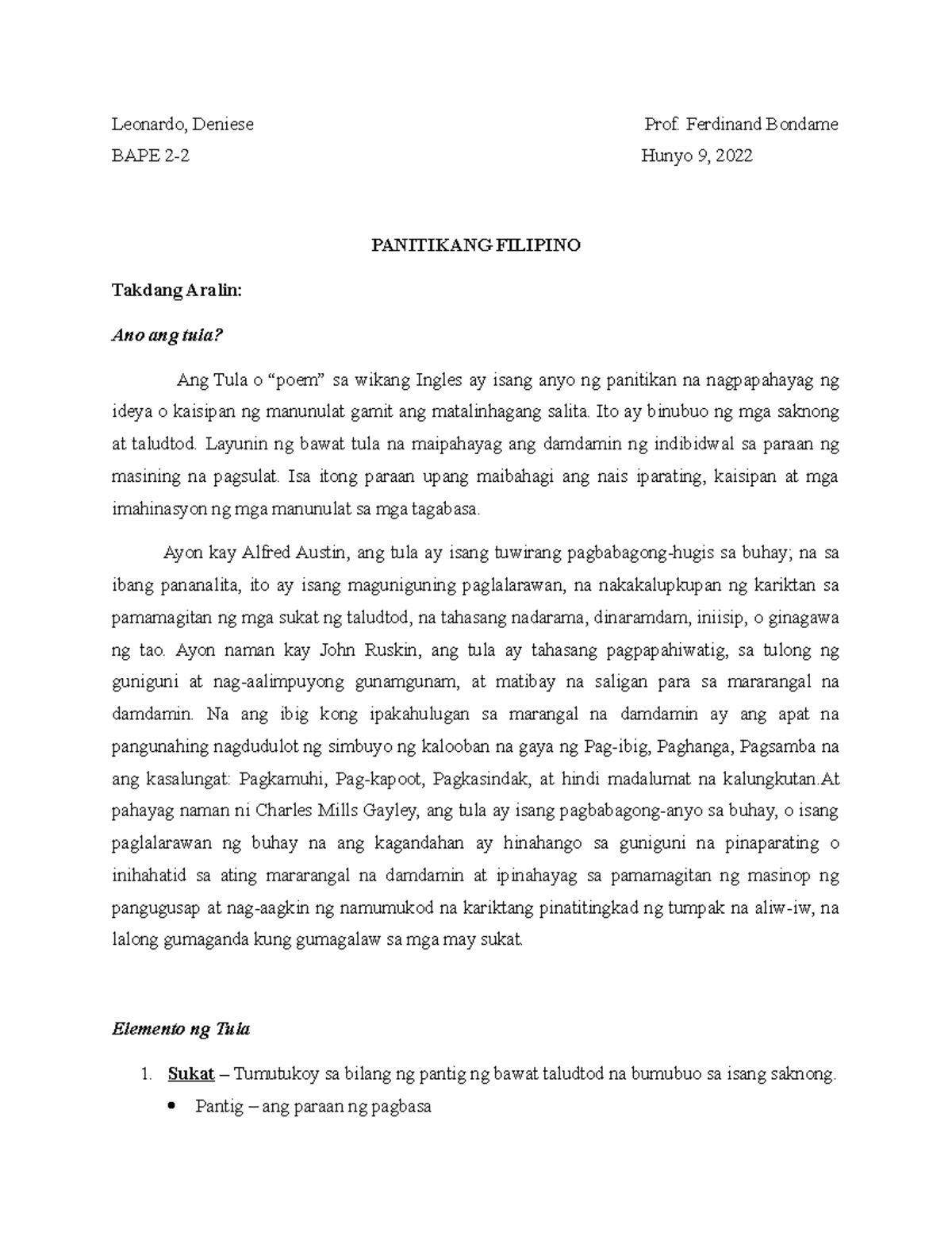 Tula Leonardo - Panitikan - Leonardo, Deniese Prof. Ferdinand Bondame ...