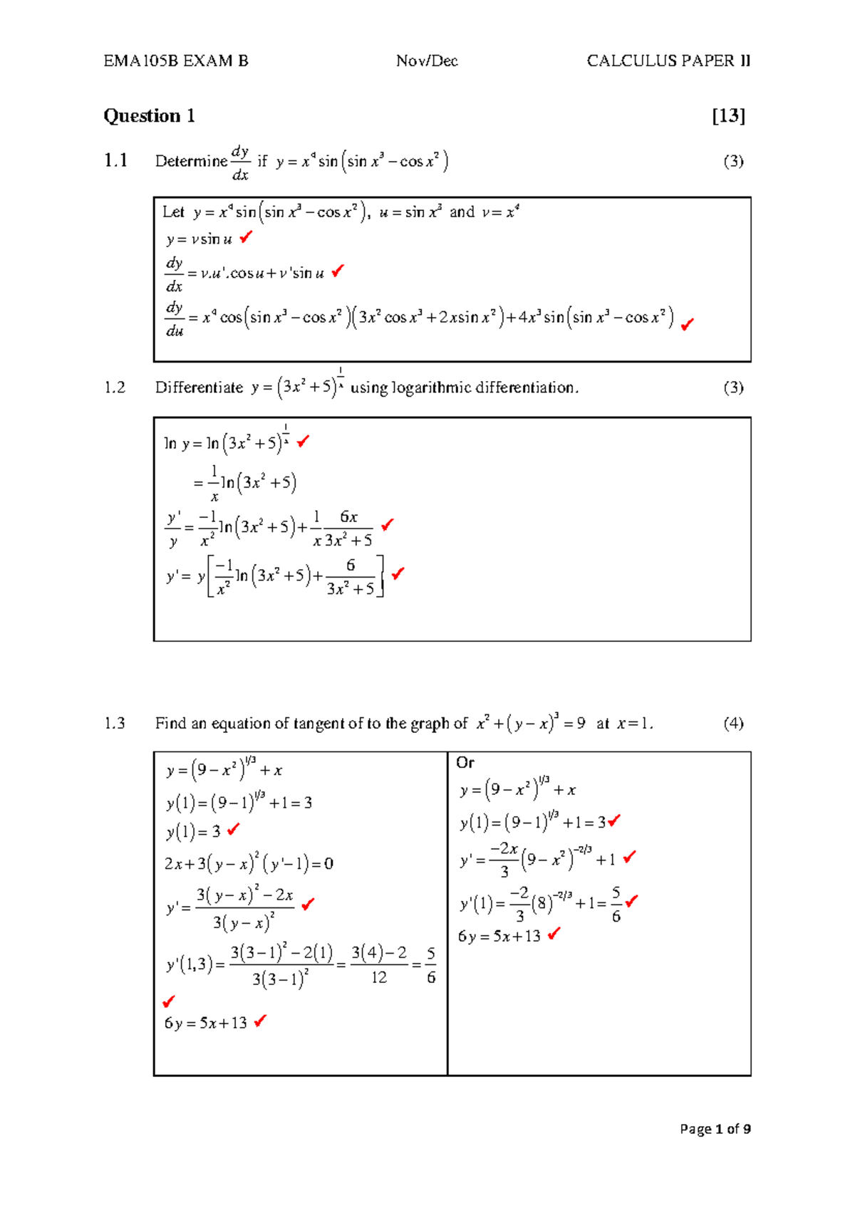 EMA105B CALCULUS PAPER II EXAM B - Detailed Solutions and Analysis ...