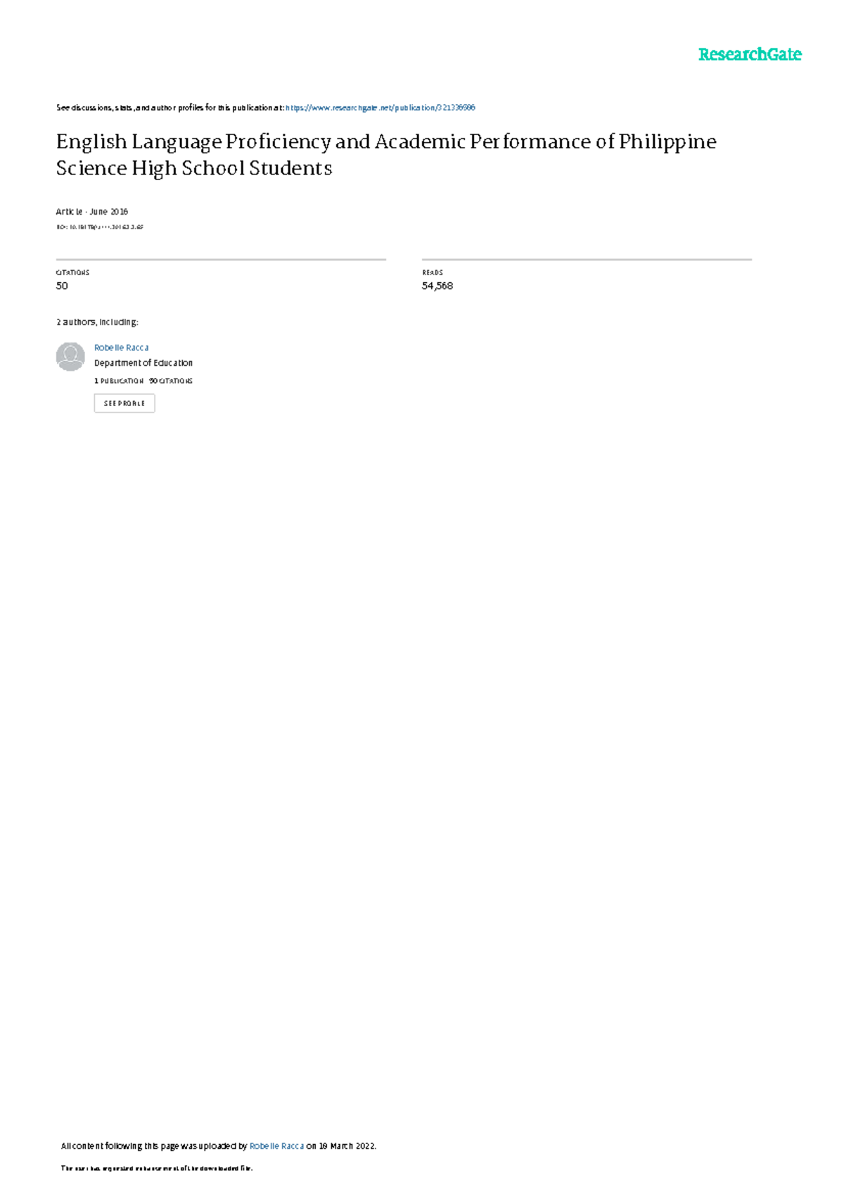 English Proficiency and Academic Performance in PSHS Grade 8 Students ...