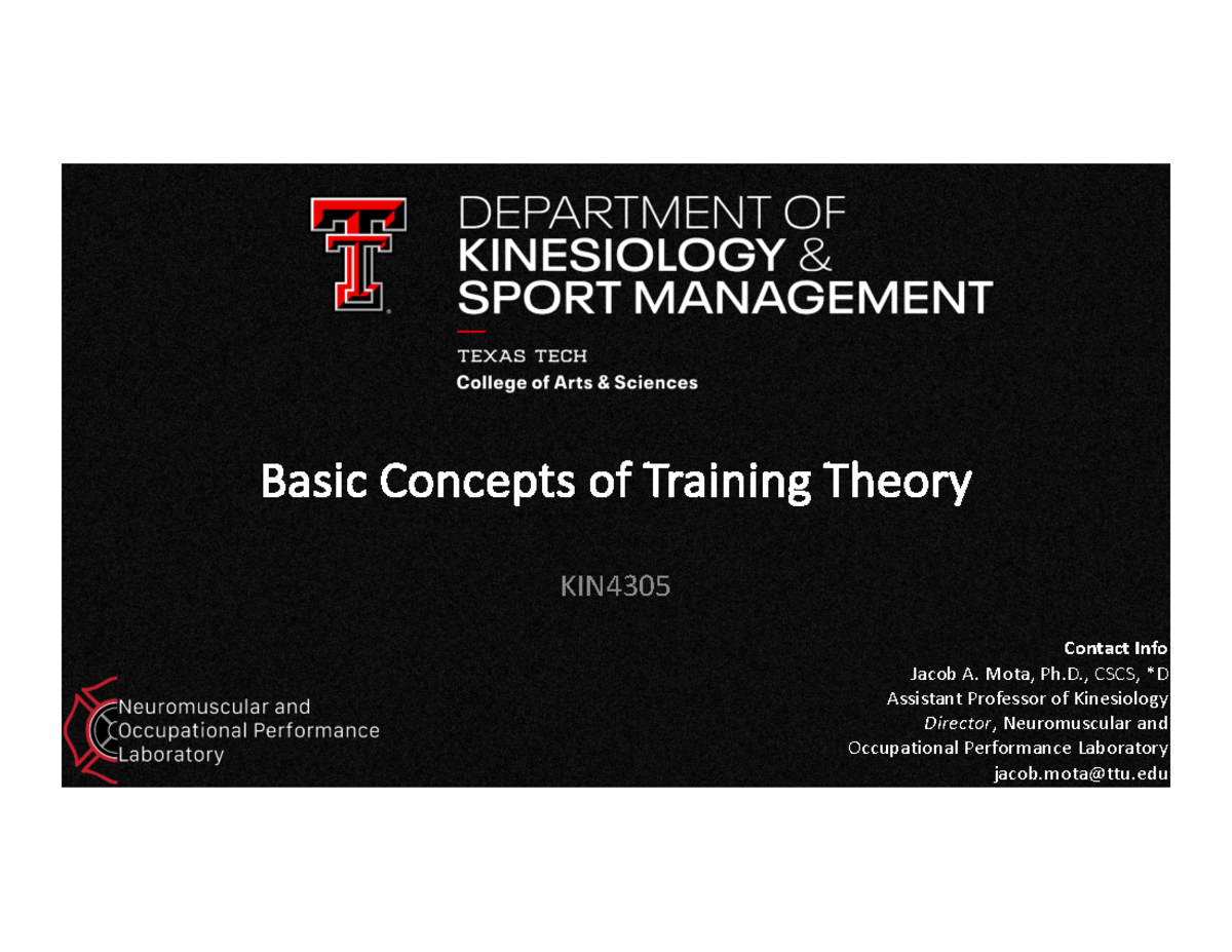 Basic Concepts of Training Theory: KIN4305 Lecture Notes - Studocu
