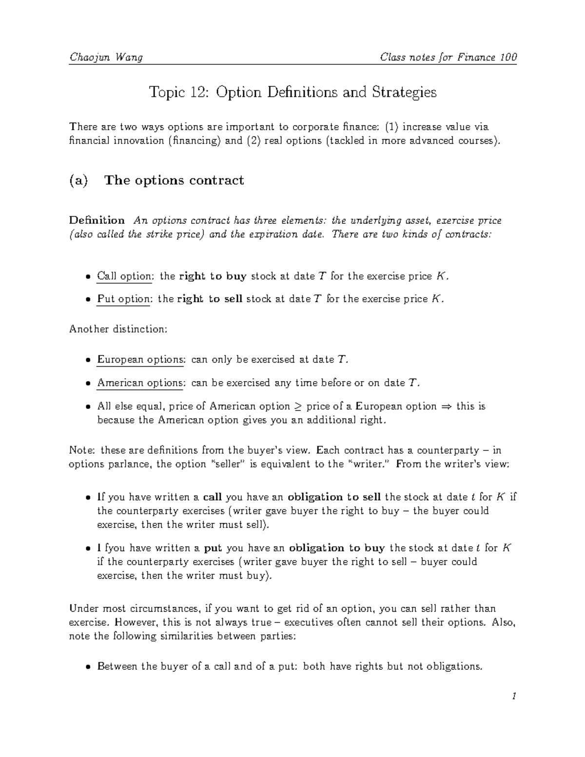 Lecture Notes T 12 - Topic 12: Option Definitions and Strategies There ...