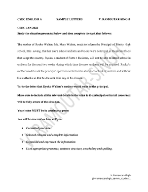 CSEC Sample Emails V. Ramoutar- Singh - V. Ramoutar-Singh CSEC ENGLISH ...