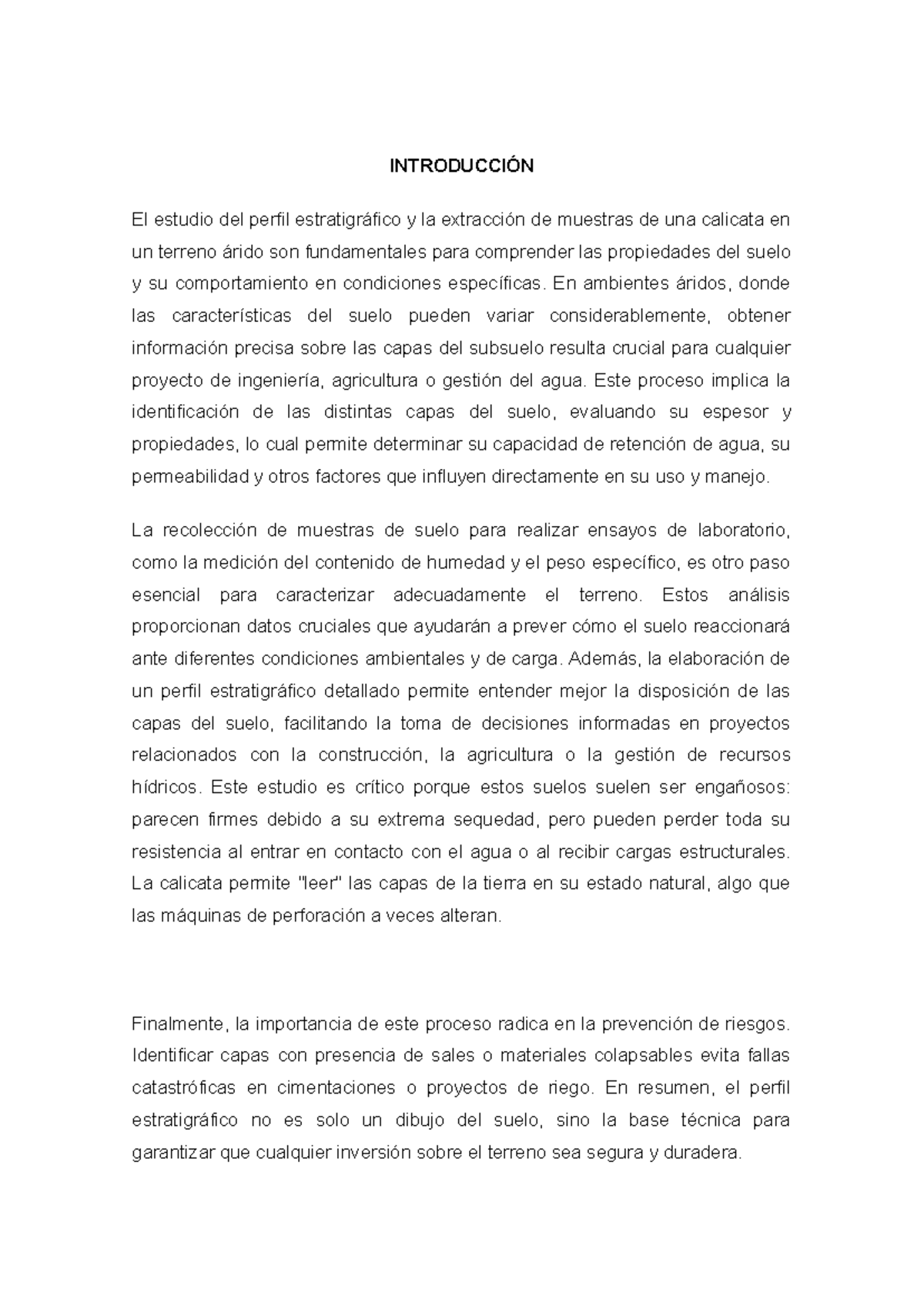 Trabajo de Calicata y Perfil Estratigráfico en Suelos Áridos - Studocu