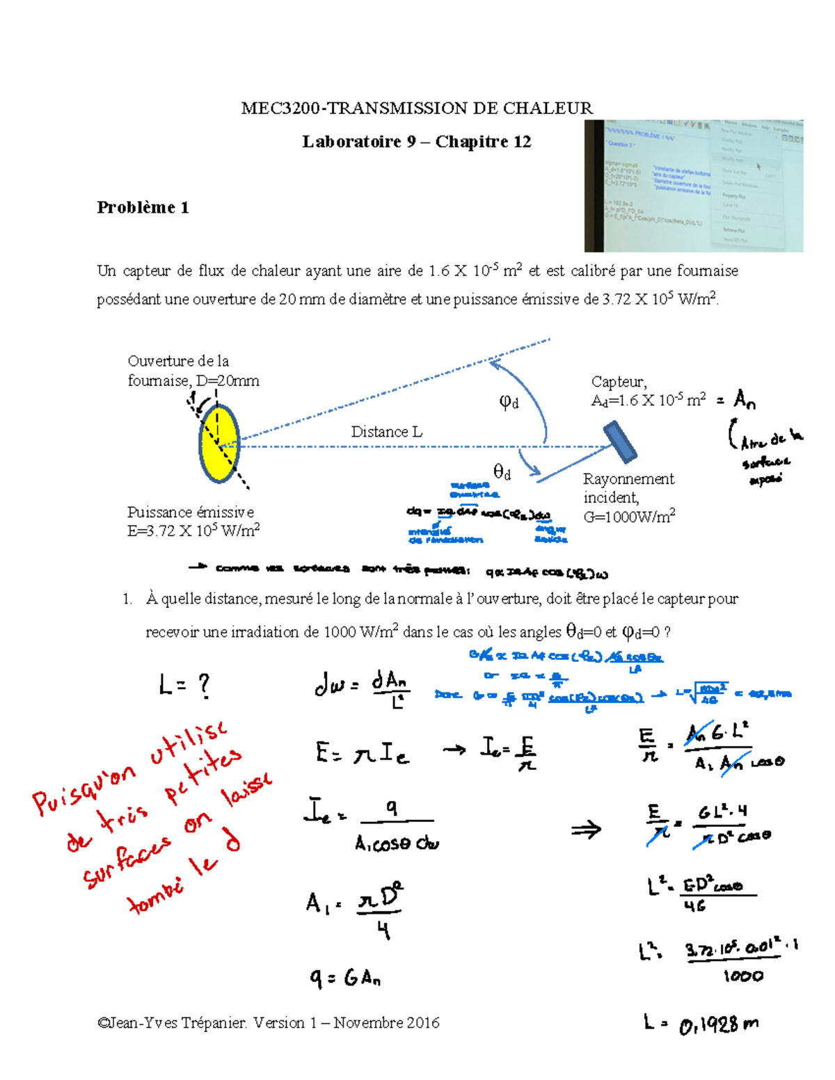 Labo 9 - Labo 9 - ©Jean-Yves Trépanier. Version 1 – Novembre 2016 MEC3200-TRANSMISSION DE ...