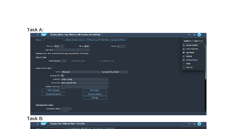 Task A: Master Inspection Characteristics - Lab Exercise 1 (SAP) - Studocu