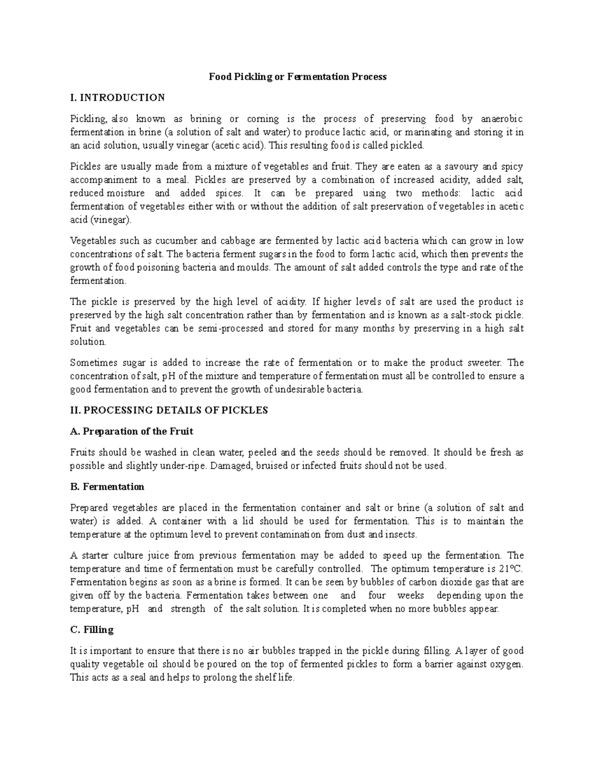 Food Pickling & Fermentation Process: A Comprehensive Guide - Studocu