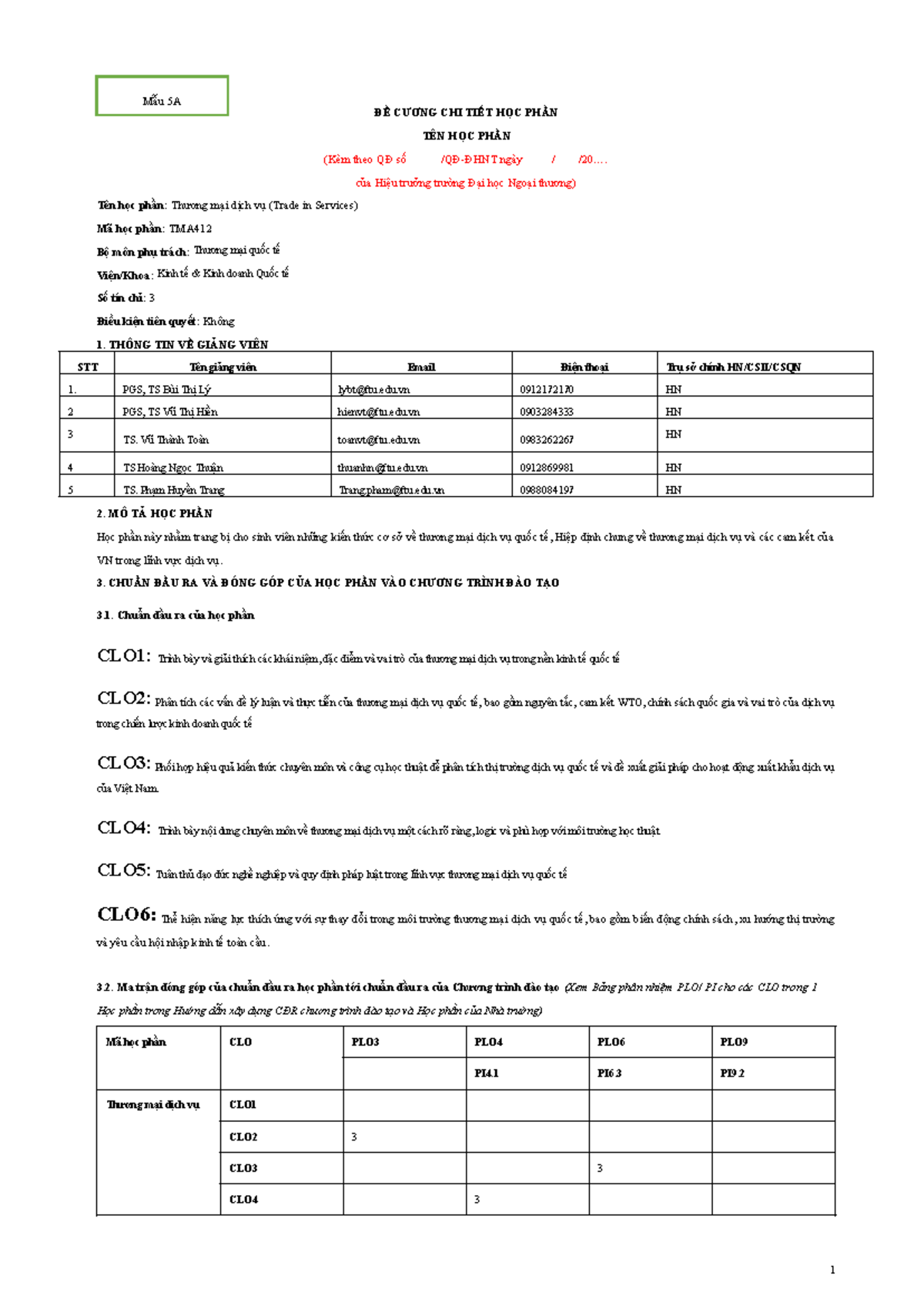 TMA412 - Đề Cương Chi Tiết Học Phần Thương Mại Dịch Vụ - Studocu