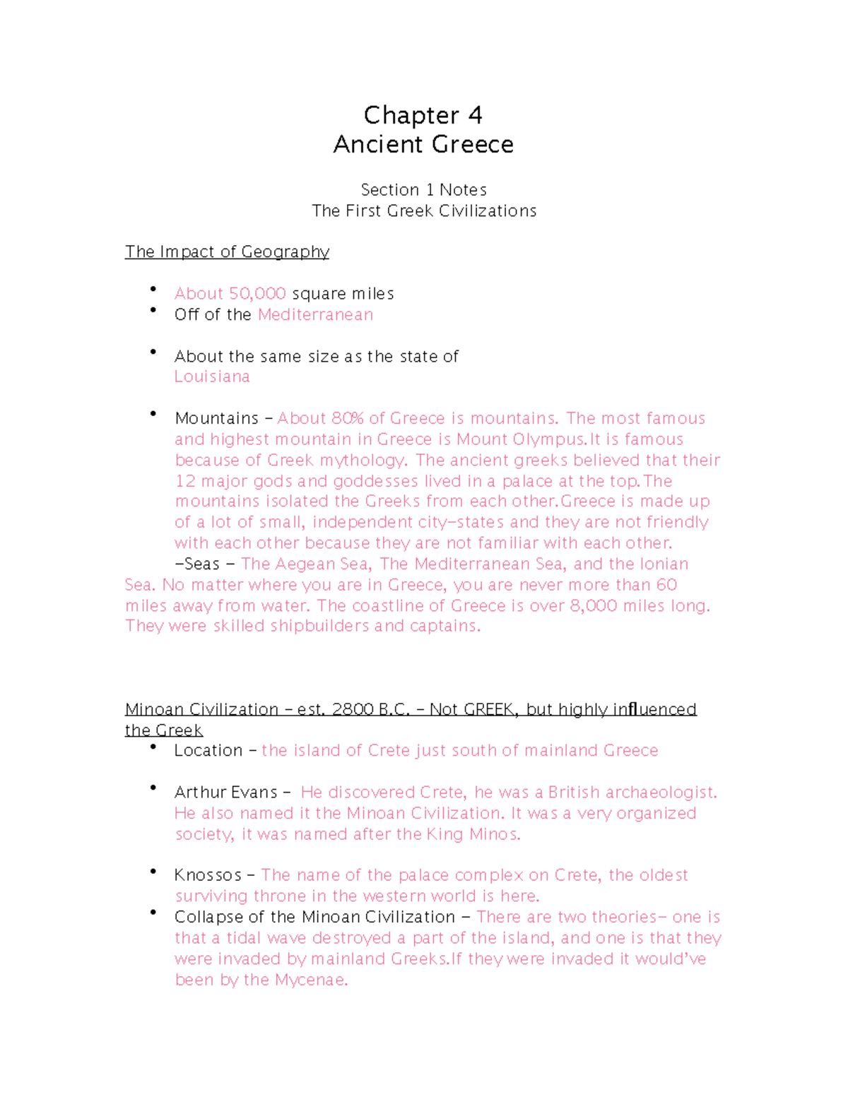 Chapter 4 Notes: The Rise of Greek Civilizations and Culture - Studocu
