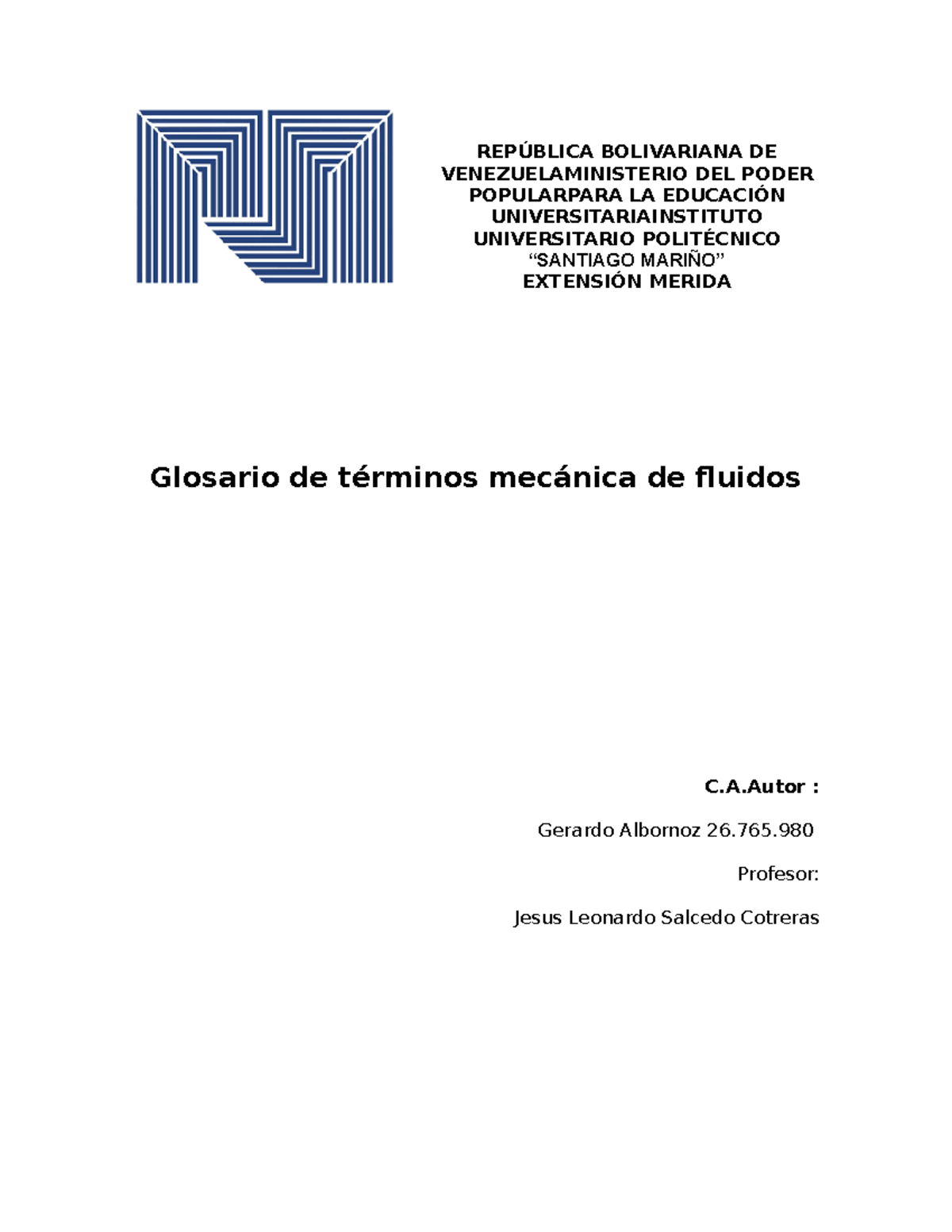 Glosario de Términos en Mecánica de Fluidos - Gerardo Albornoz - Studocu