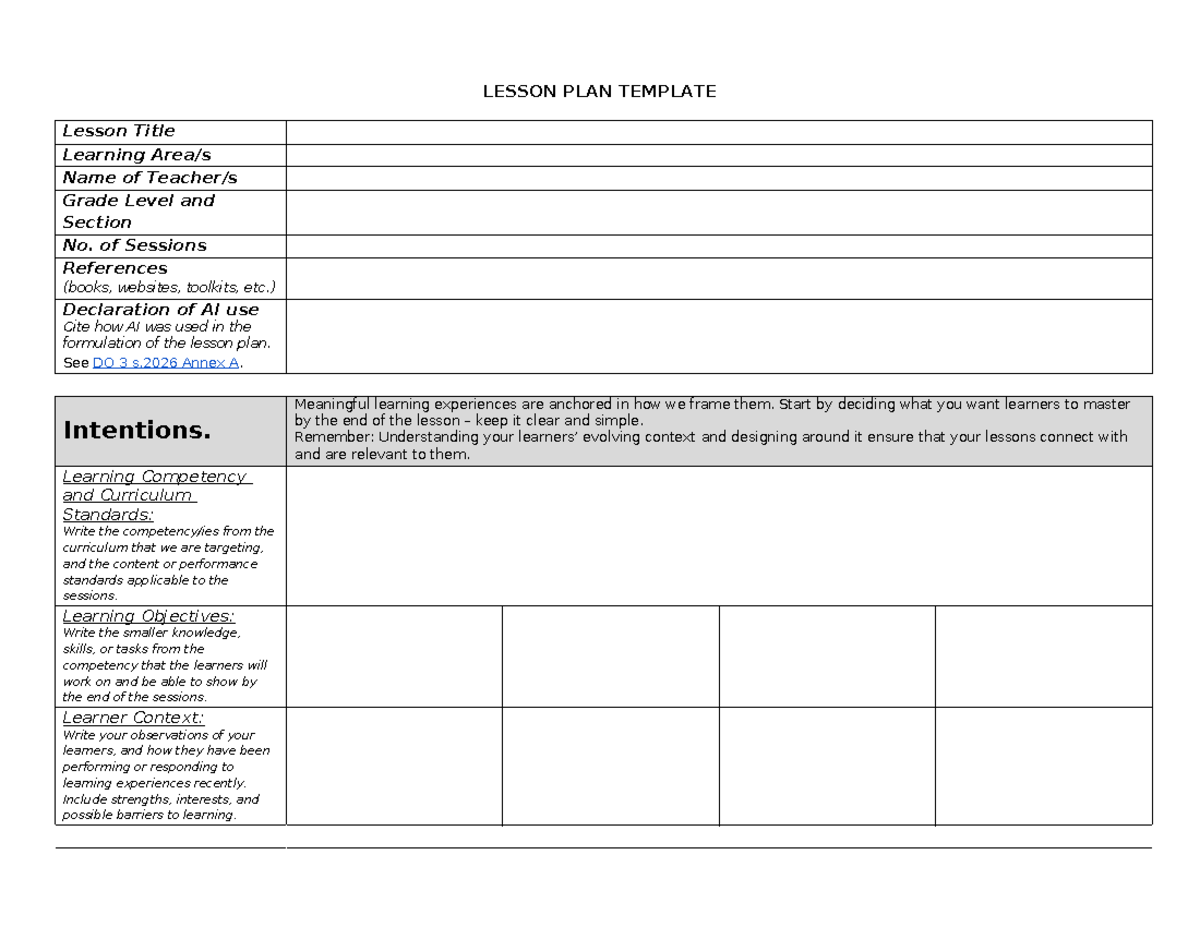 Three Term Lesson Plan Template - ILAW Format for Educators - Studocu