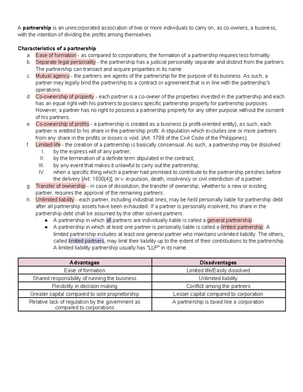 Partnership Formation: Key Characteristics and Implications - Studocu