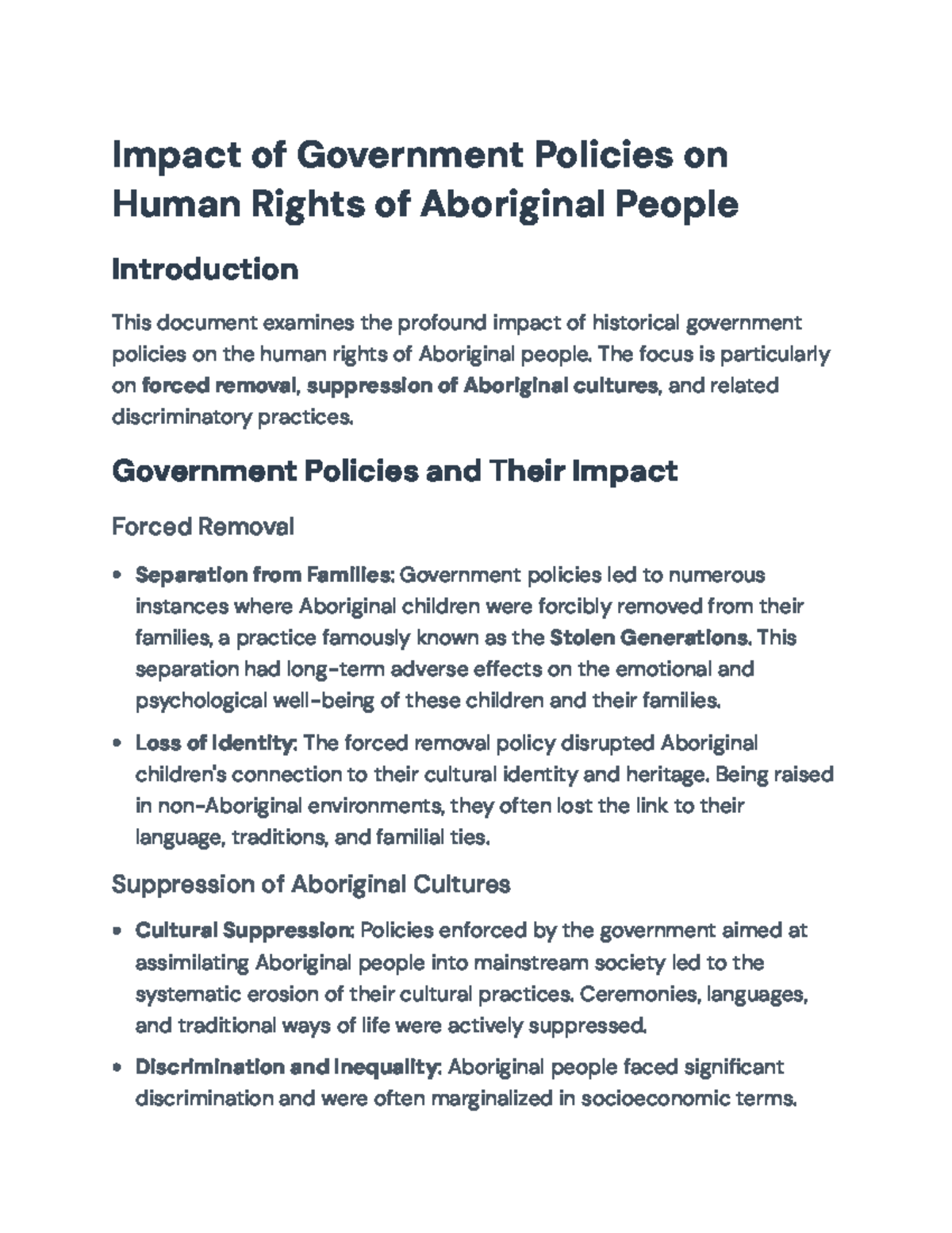Impact of Gov Policies on Aboriginal Human Rights: A Study of Effects ...
