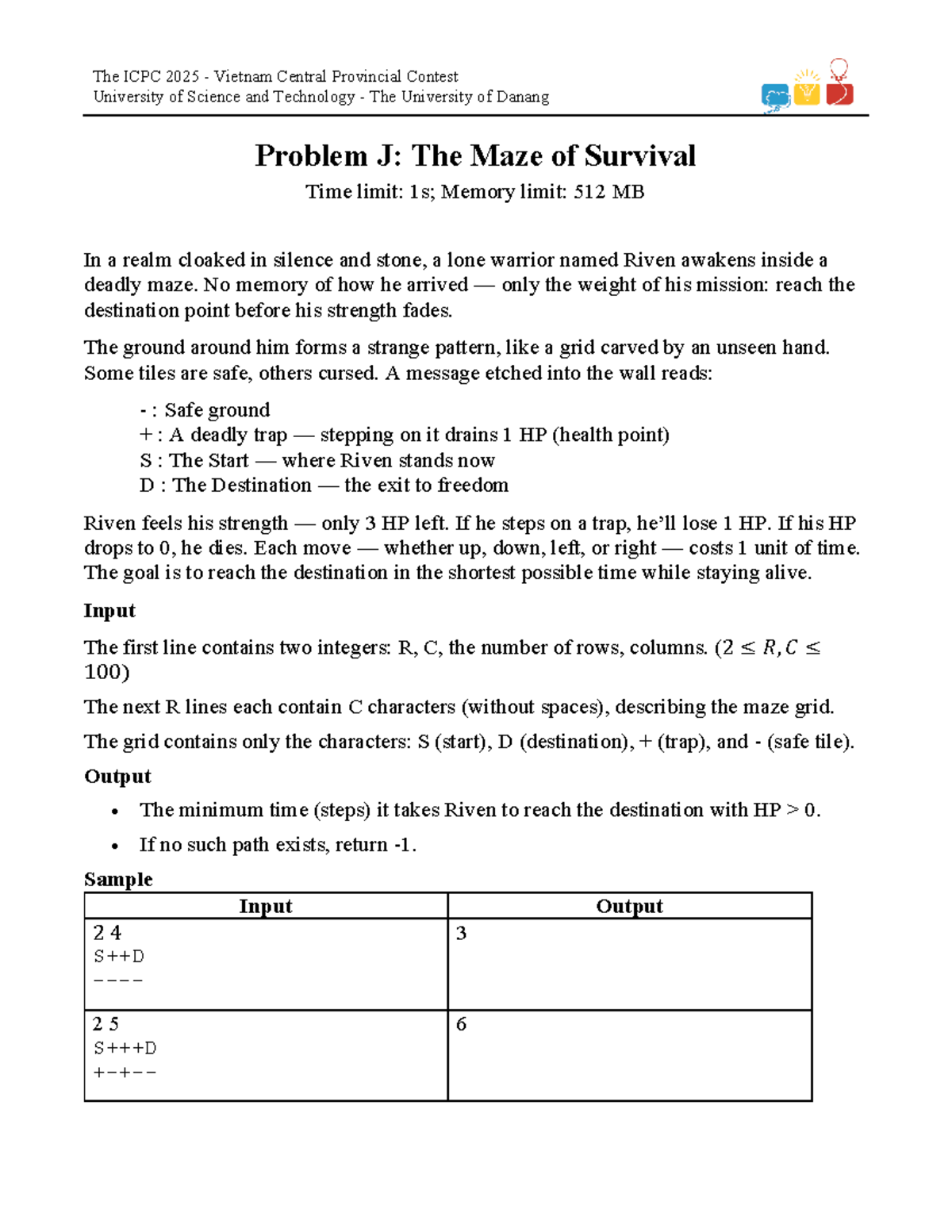ICPC 2025: Problem J - The Maze of Survival Challenge - Studocu