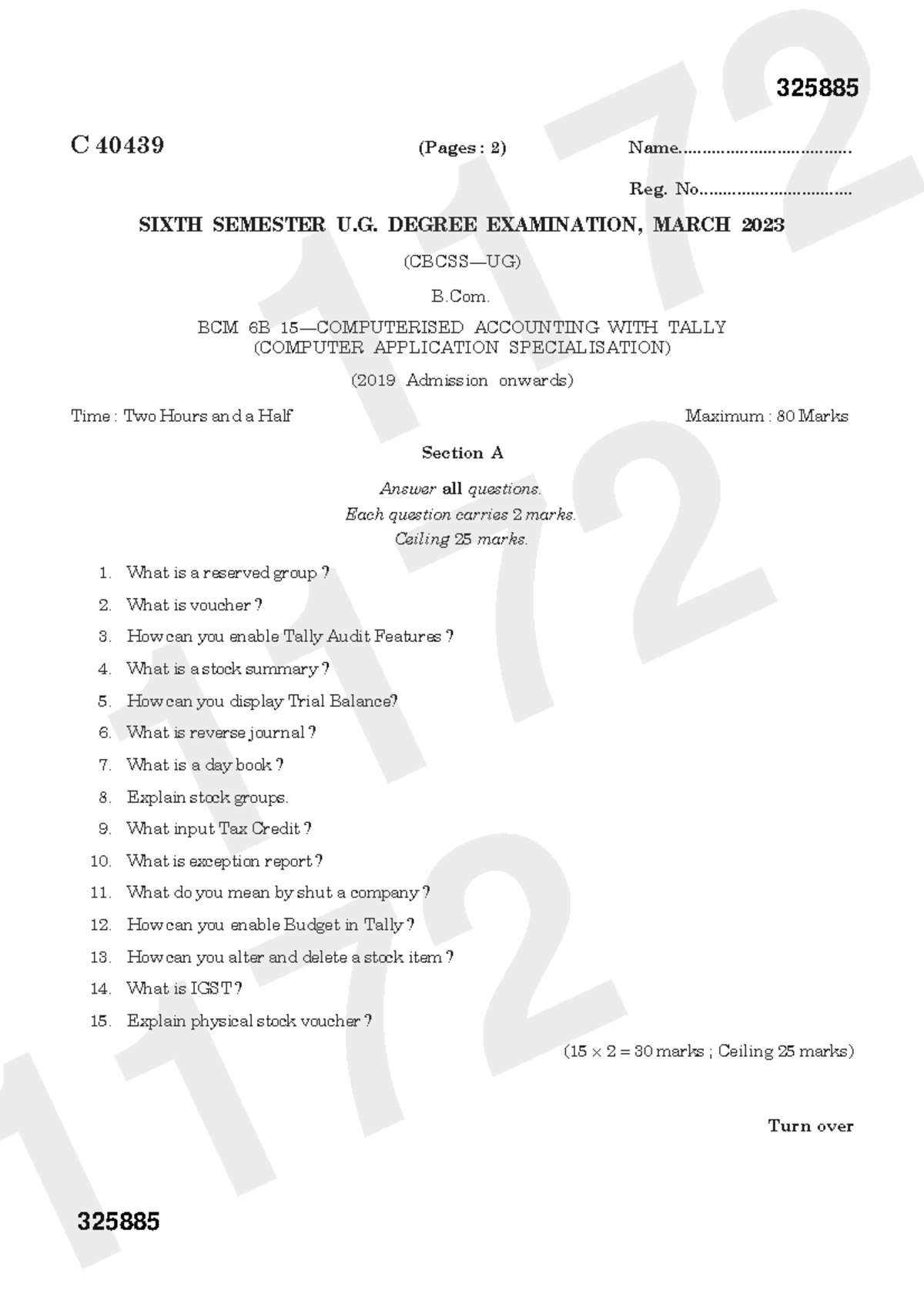 B.Com BCM 6B Final Exam: Computerized Accounting with Tally - Studocu