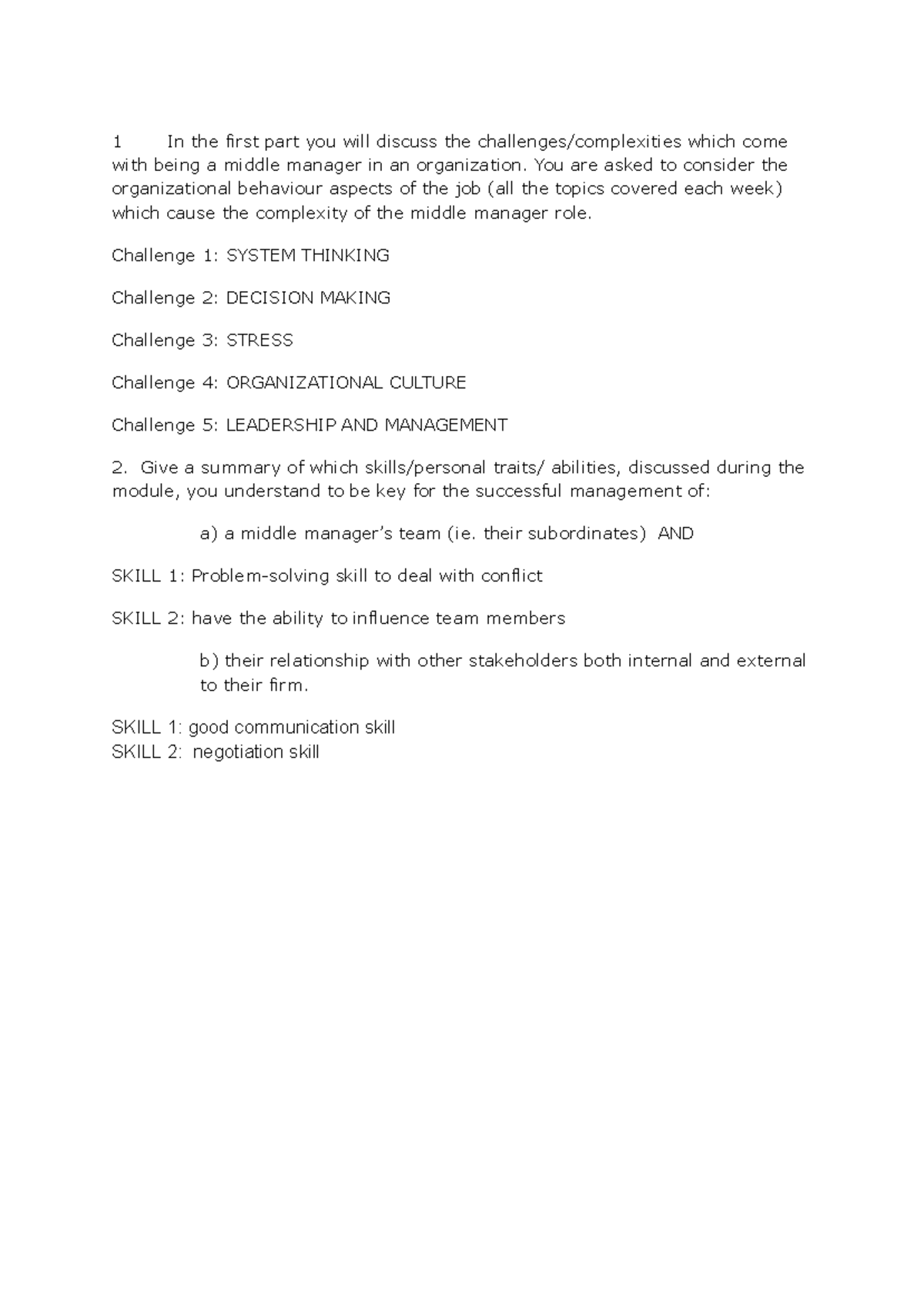BUSI1315 Outline: Middle Management Challenges & Key Skills - Studocu