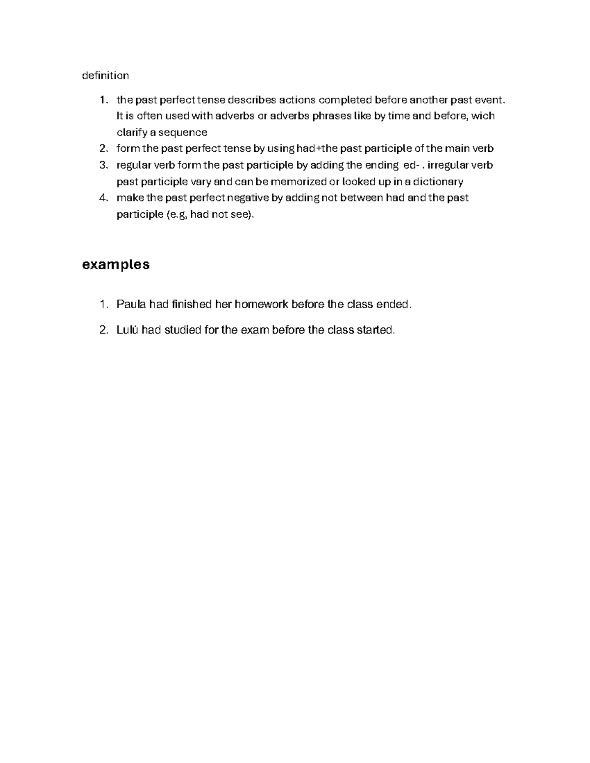Past Perfect Tense Overview - 5th March - Studocu