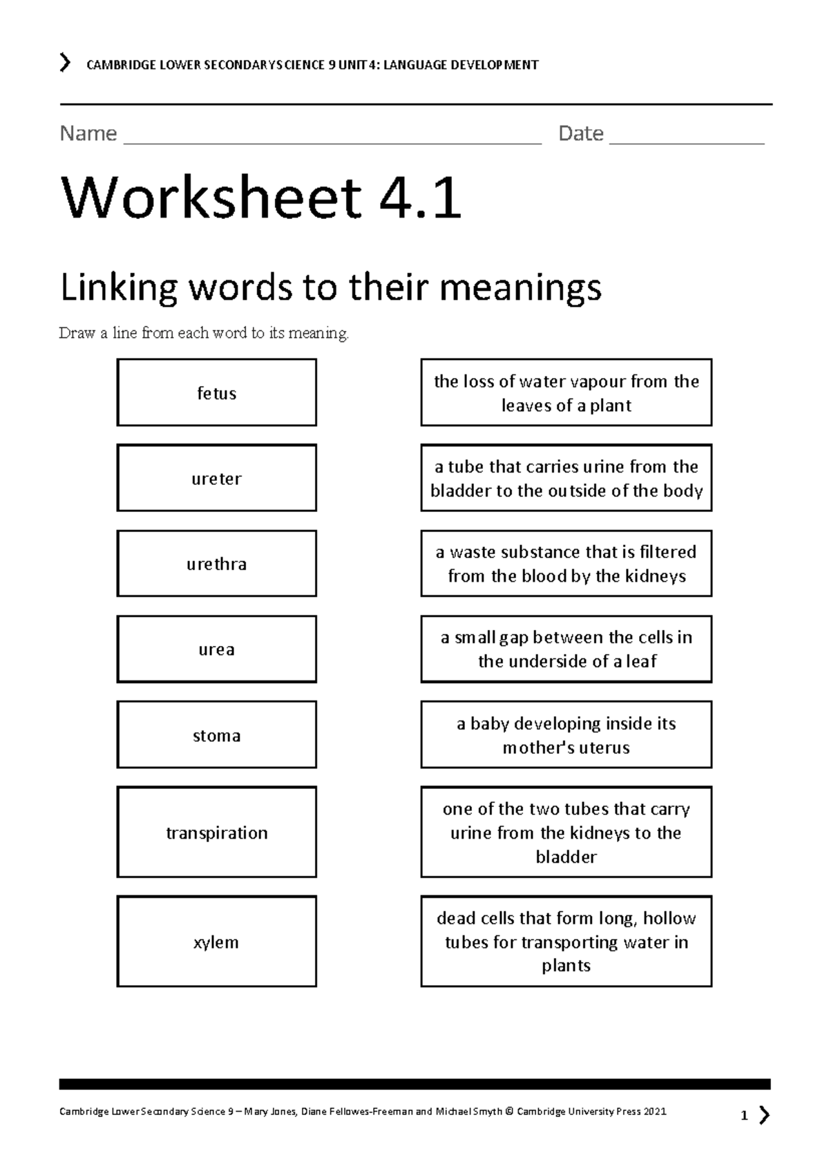 S9 U4 Language Worksheets 2 - CAMBRIDGE LOWER SECONDARY SCIENCE 9 UNIT ...