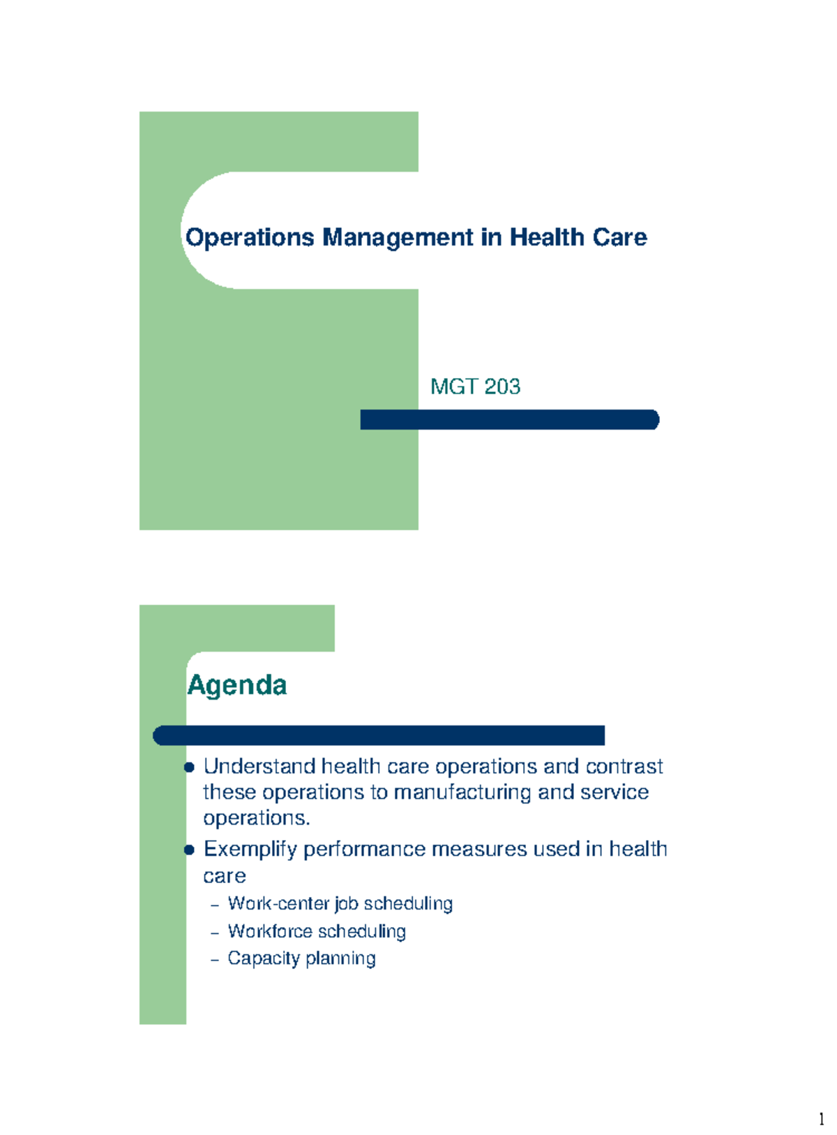 Health Care Operations Management: Capacity Planning and Efficiency ...