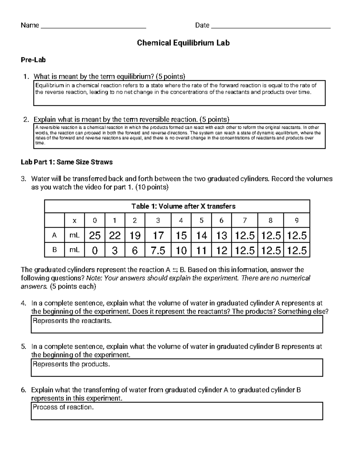 Chemical Equilibrium Lab (CHEM 101) - Experiment Analysis and Data ...