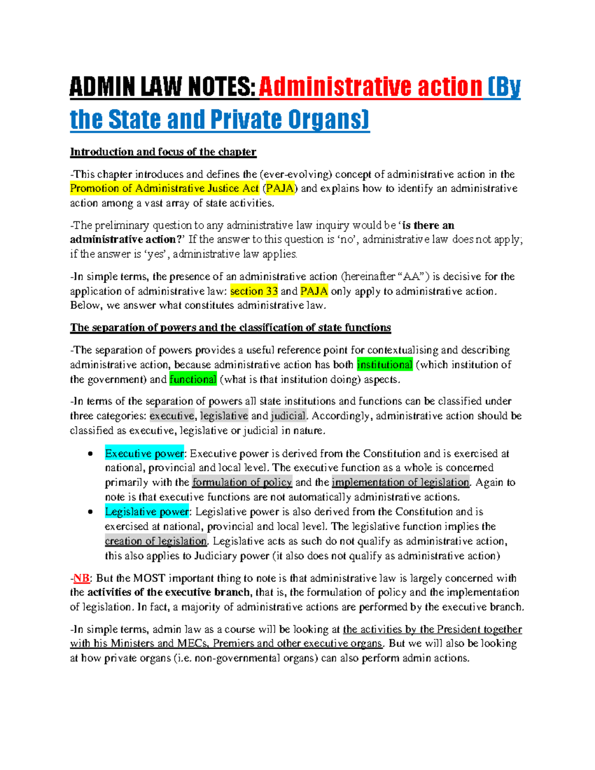 Admin Law Notes: Understanding Administrative Action (A) - Studocu