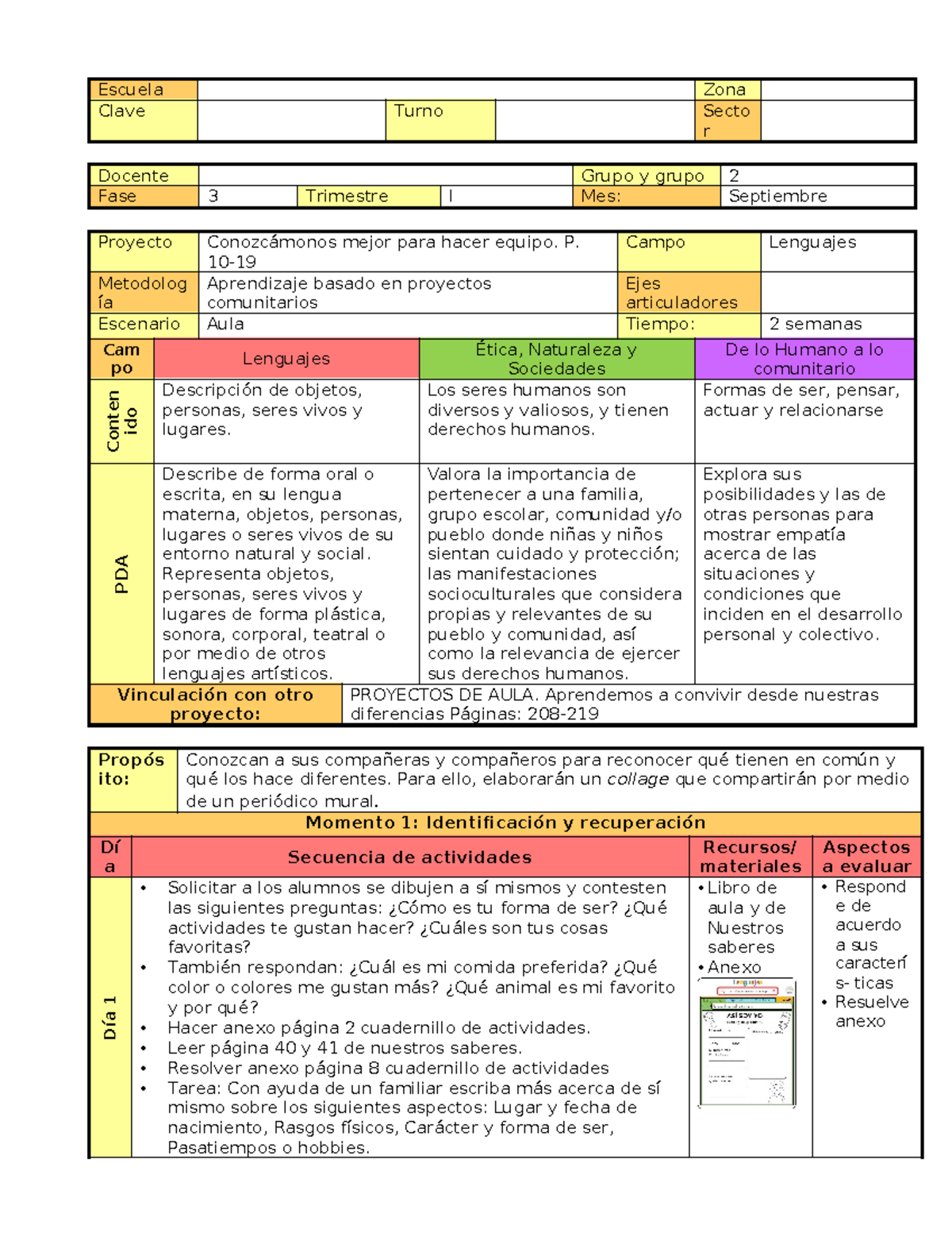 2° PLAN Lenguajes: Conozcámonos Mejor para Hacer Equipo (AULA) - Studocu