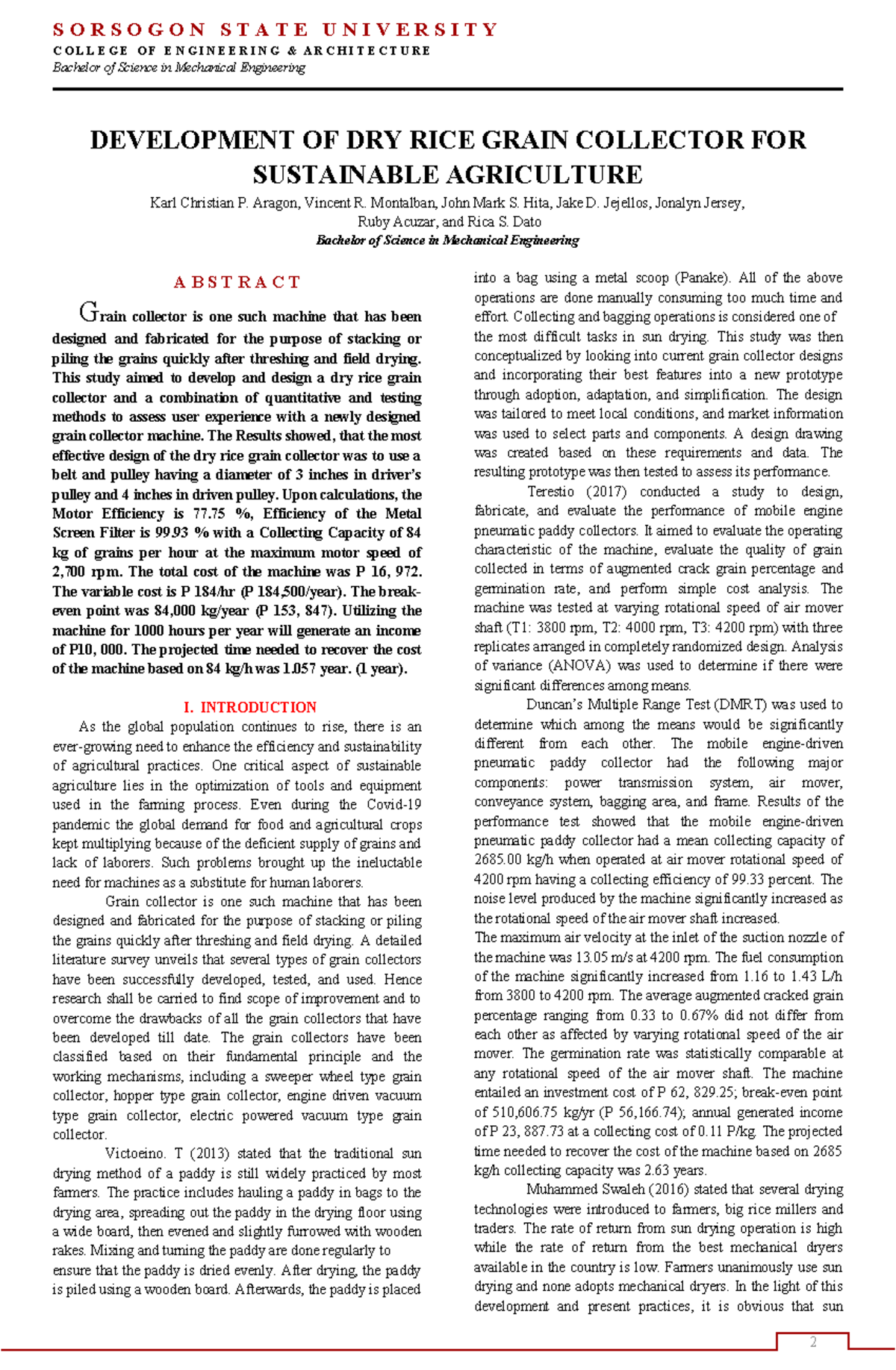 Development of Dry Rice Grain Collector for Sustainable Agri. (ENGR 101 ...