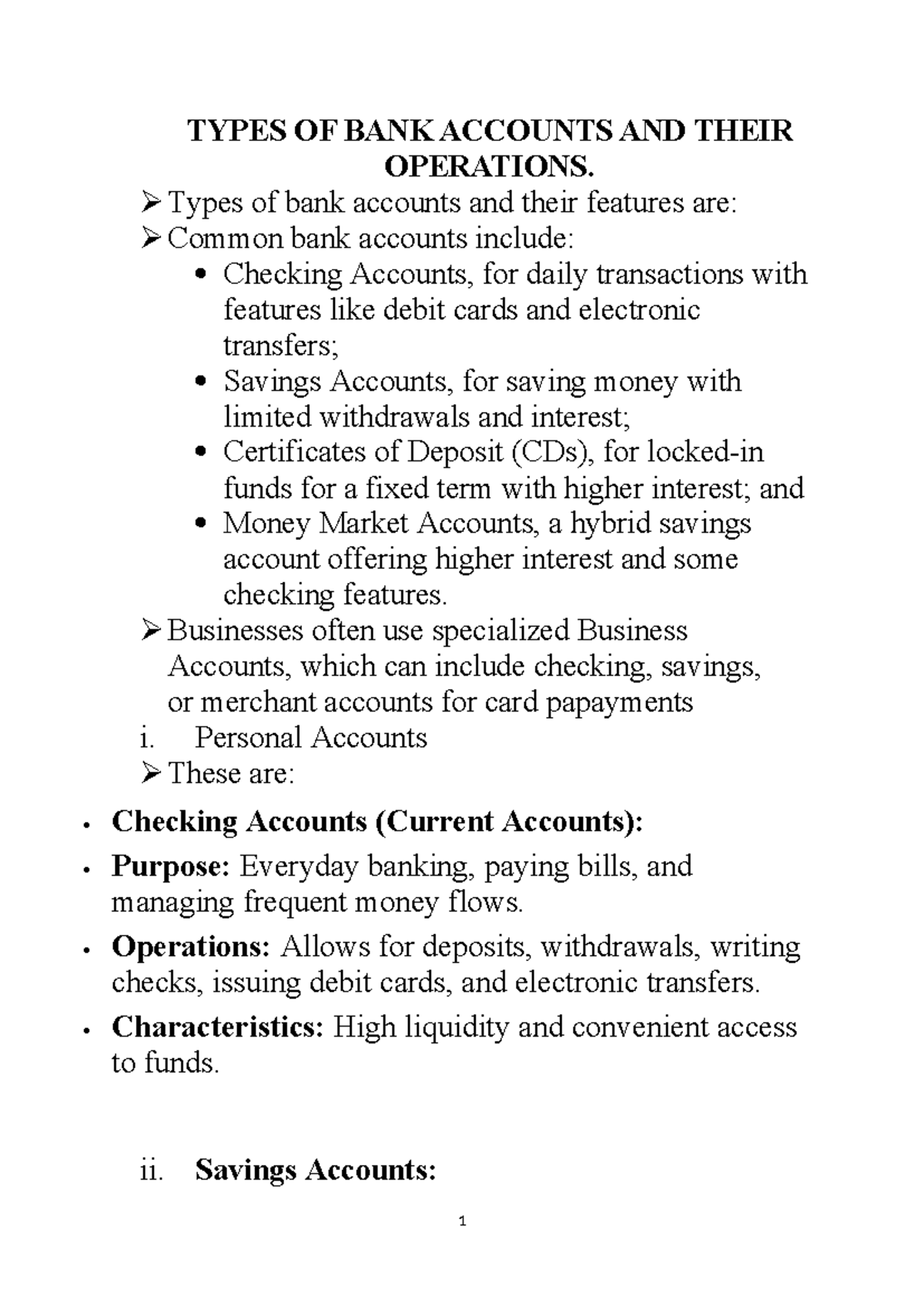 Types of Bank Accounts and Their Operations Overview - Studocu