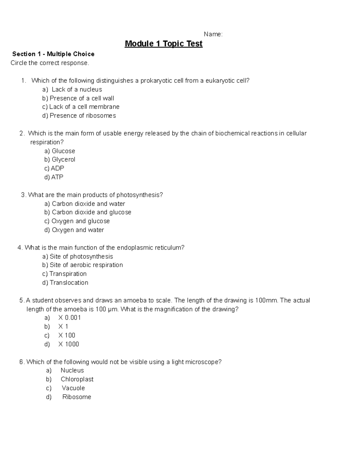 Copy of Module 1 Topic test - Name: Module 1 Topic Test Section 1 ...