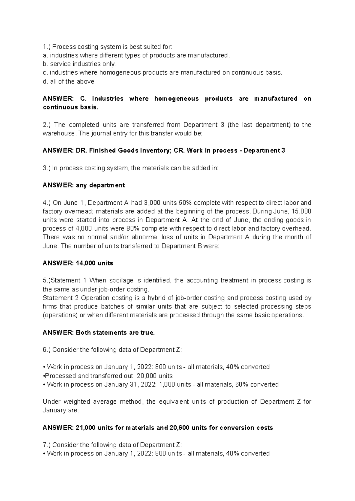 Cost-Accounting-Reviewer - 1.) Process costing system is best suited ...