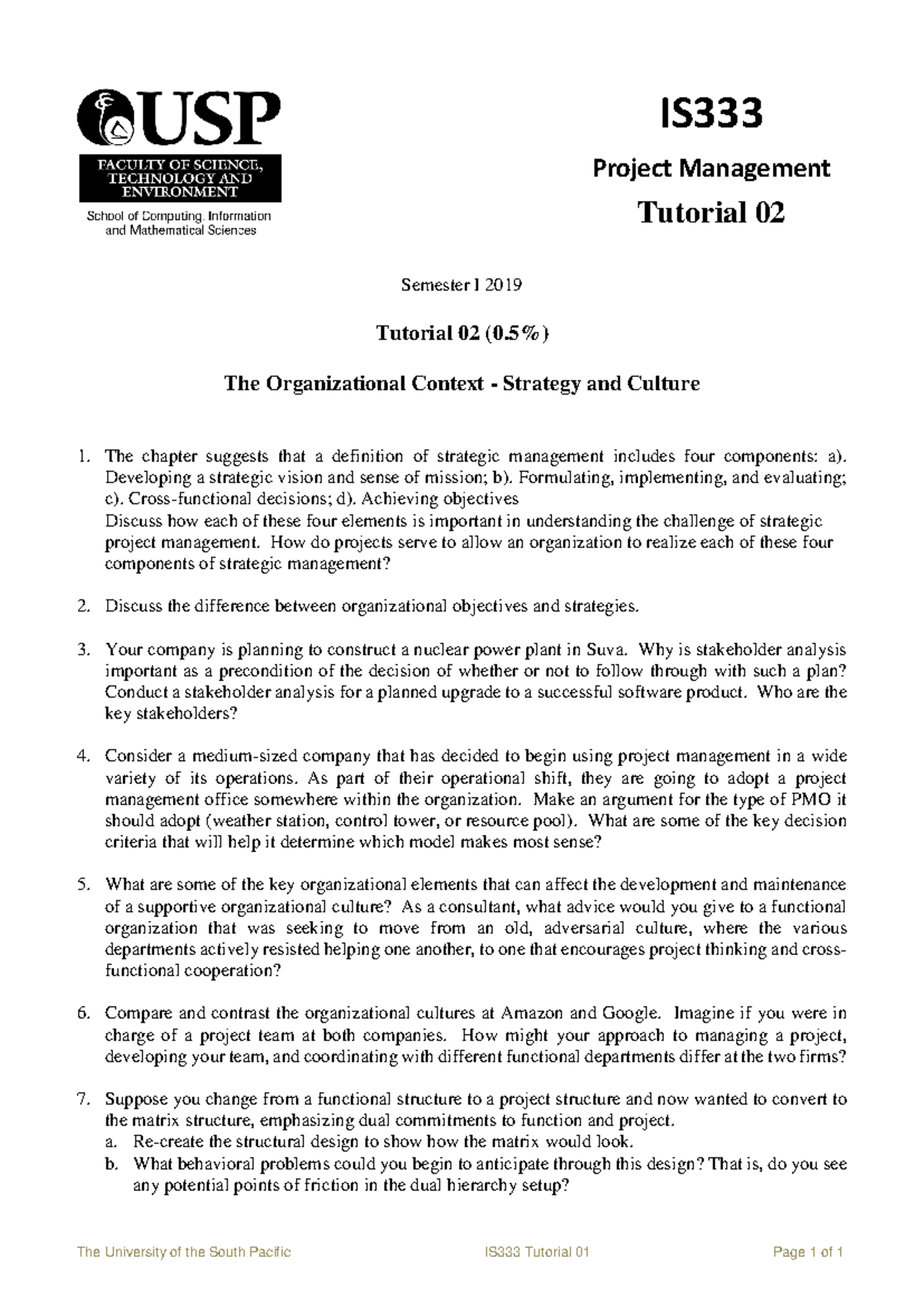 IS333 Tutorial 02 - The Org Context: Strategy, Structure & Culture ...