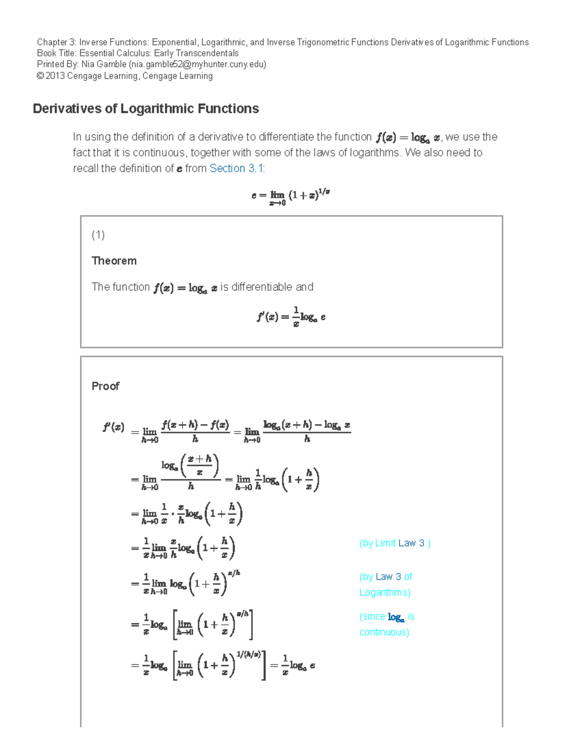 Chapter 3: Derivatives of Logarithmic Functions in Essential Calculus ...