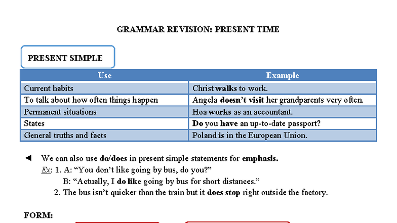 Grammar Revision: Present Tenses Overview for English Learners - Studocu