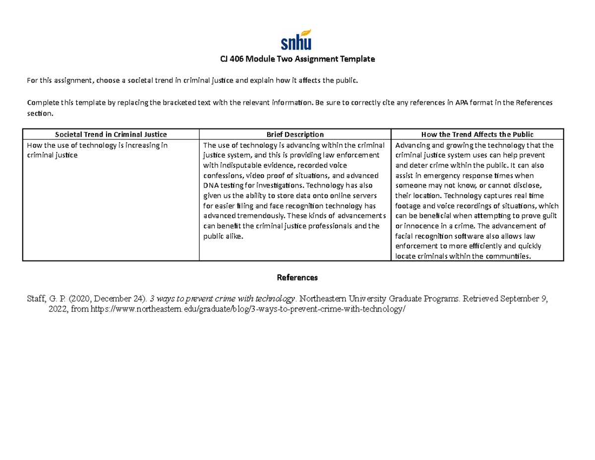 CJ 406 Societal Trends in Criminal Justice: Impact of Technology - Studocu